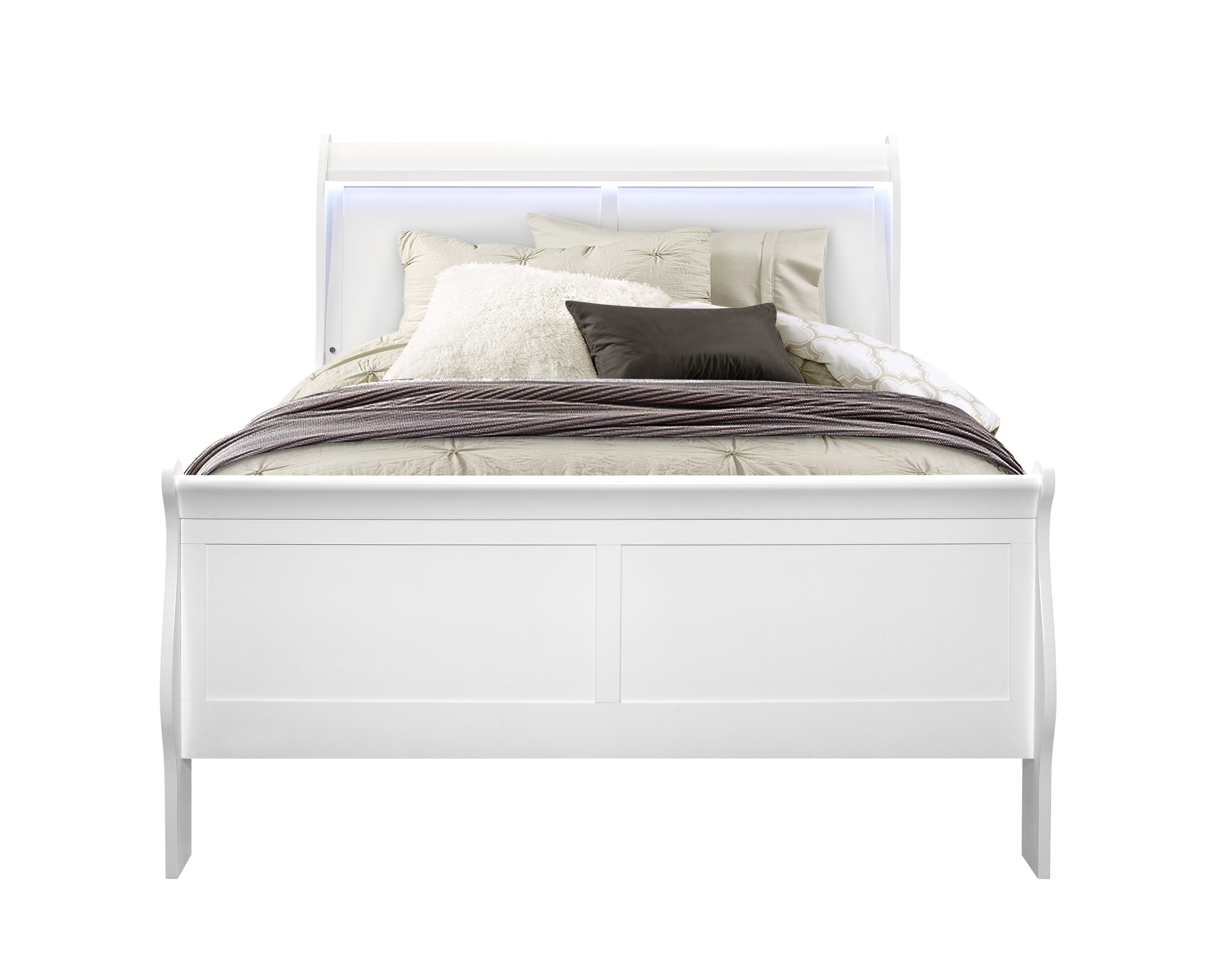 Charlston White Full Bed with Led,White Solid Wood+Mdf Furniture ...