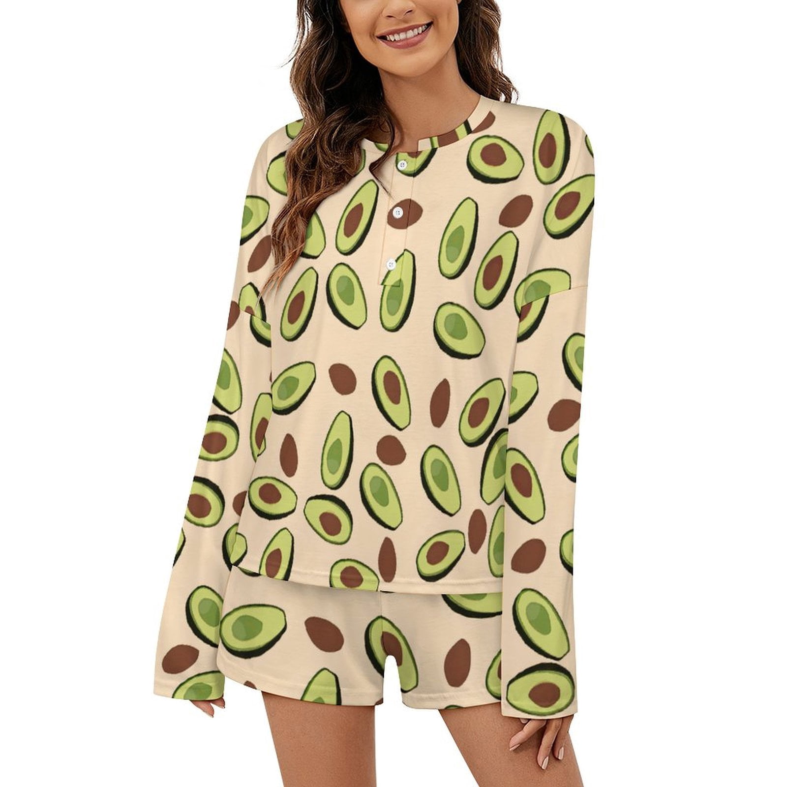 Sfneewho Avocado Print Pajama Set for Women 2 Piece Lounge Set Tops and ...
