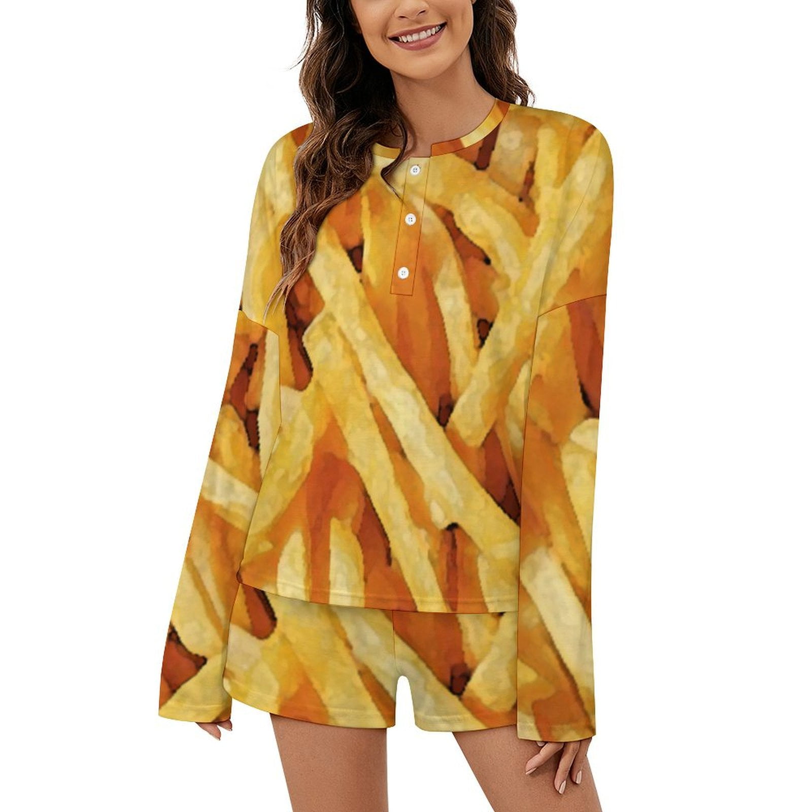Sfneewho Bad Karma Designs French Fry Food Pajama Set for Women 2 Piece ...