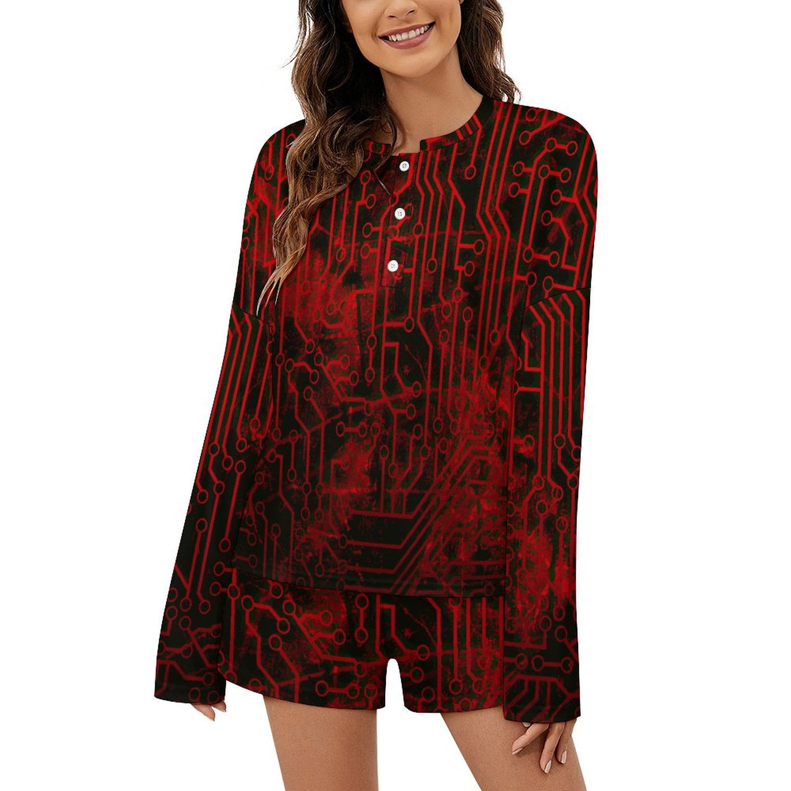 Sfneewho Blood Red Circuit Board Veins Pajama Set for Women 2 Piece ...