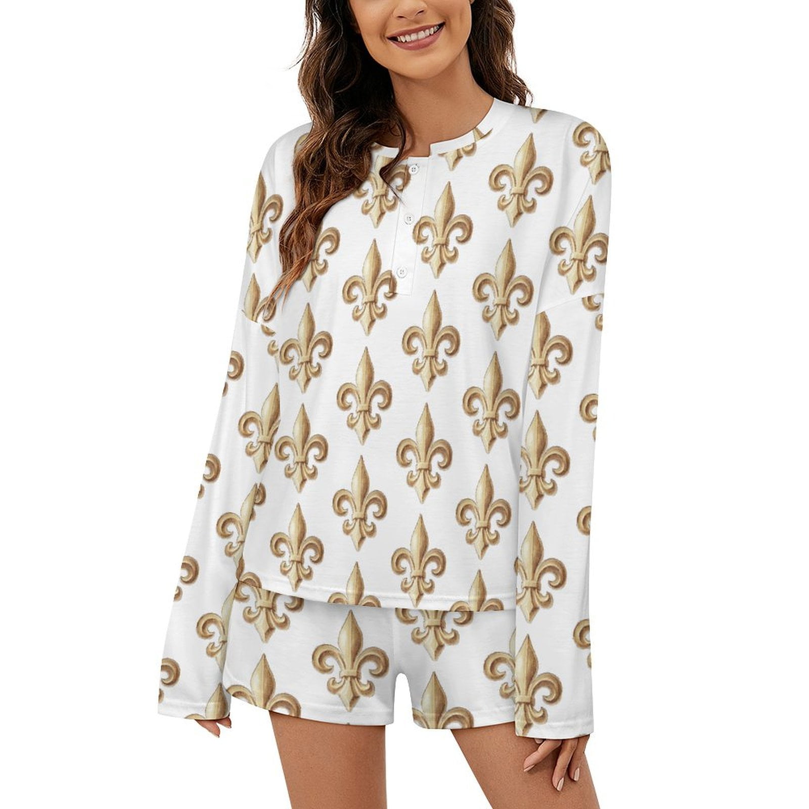 Sfneewho Classy Gold Gradient Heraldic Fleur De Lis Pajama Set for ...
