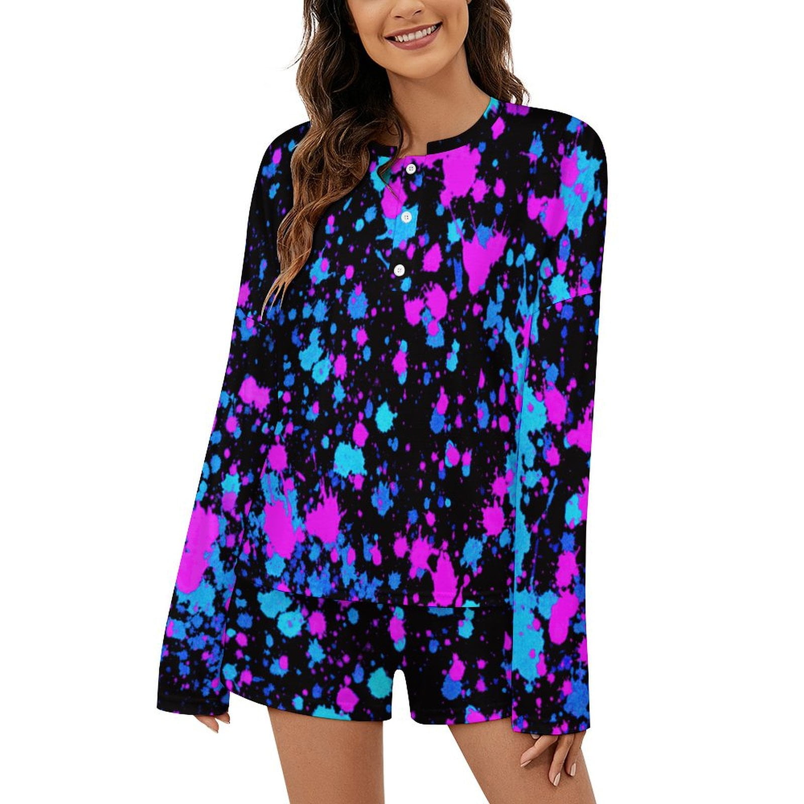 Sfneewho Fun Bright Paint Splash Pink Turquoise Cobalt Blue Pajama Set ...
