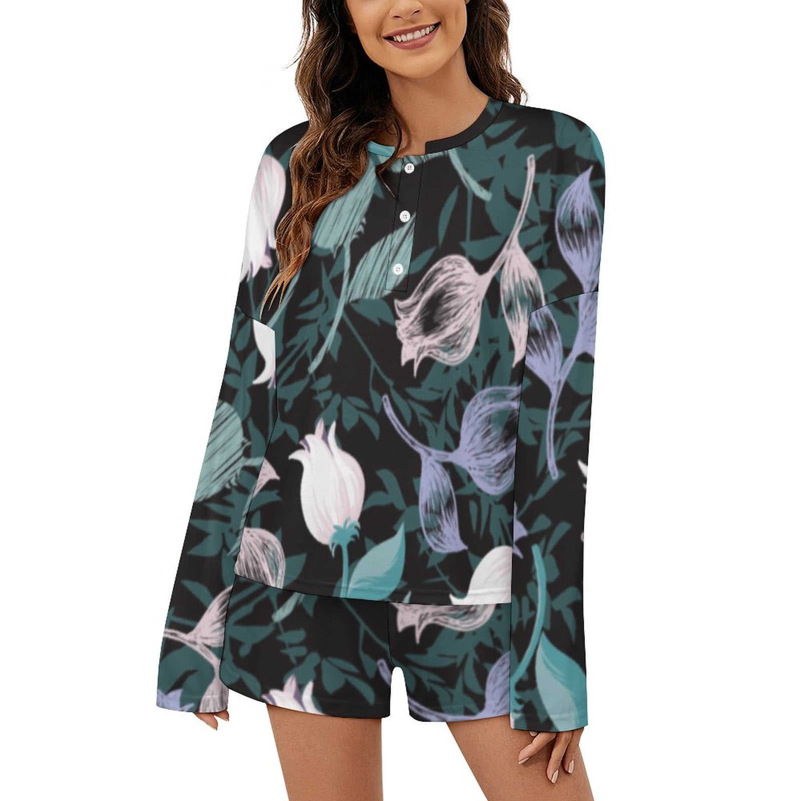 Sfneewho Luxury Light Pink Roses Floral Daisy Damask Pajama Set for ...