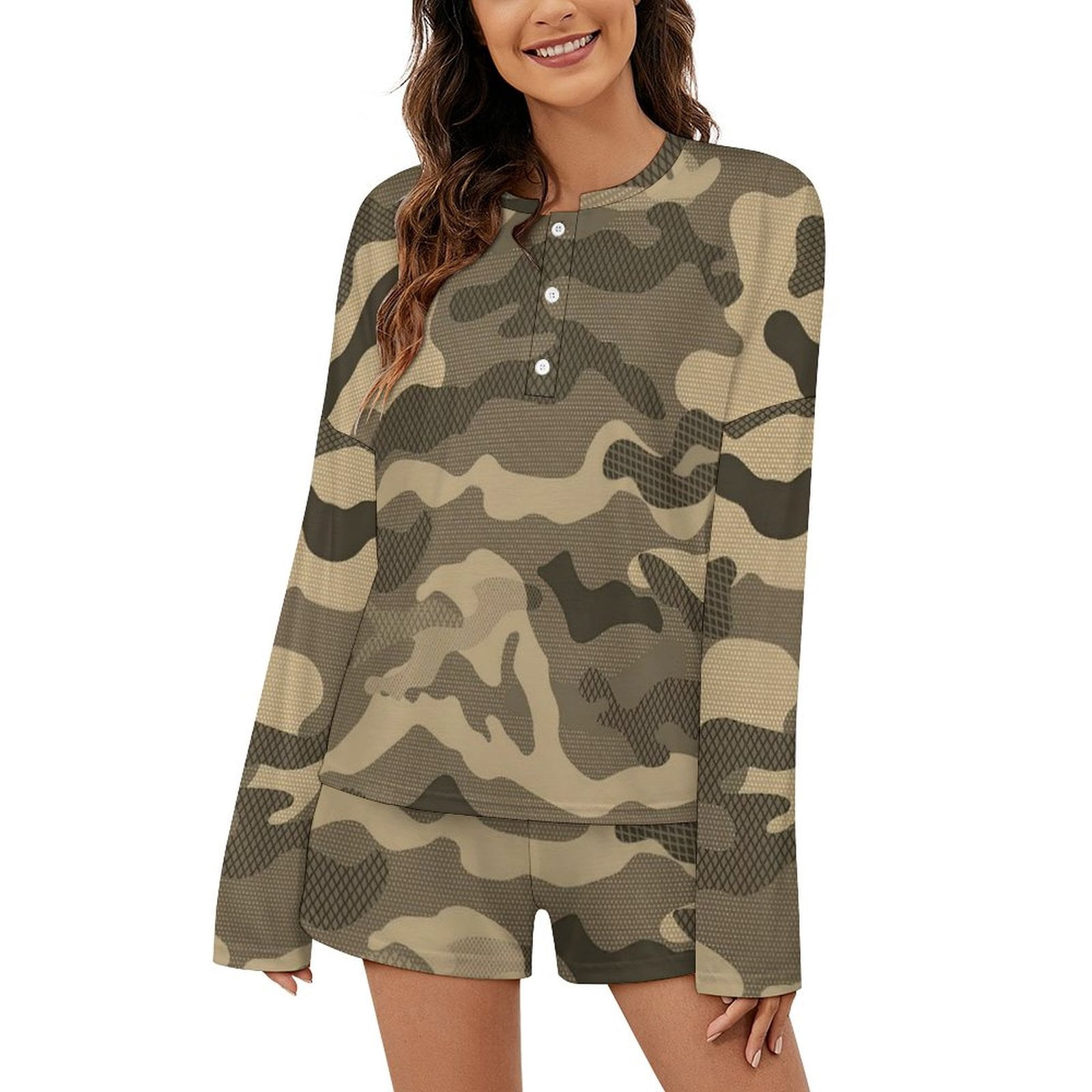 Sfneewho Military Green And Tan Camouflage Camo Pajama Set for Women 2 ...