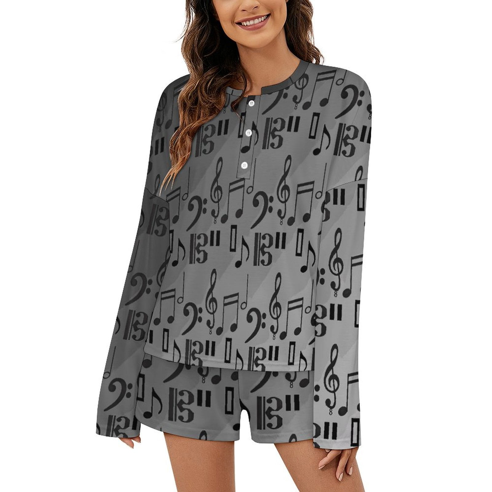 Sfneewho Music Notes Piano Keyboards Guitar Pajama Set for Women 2 ...