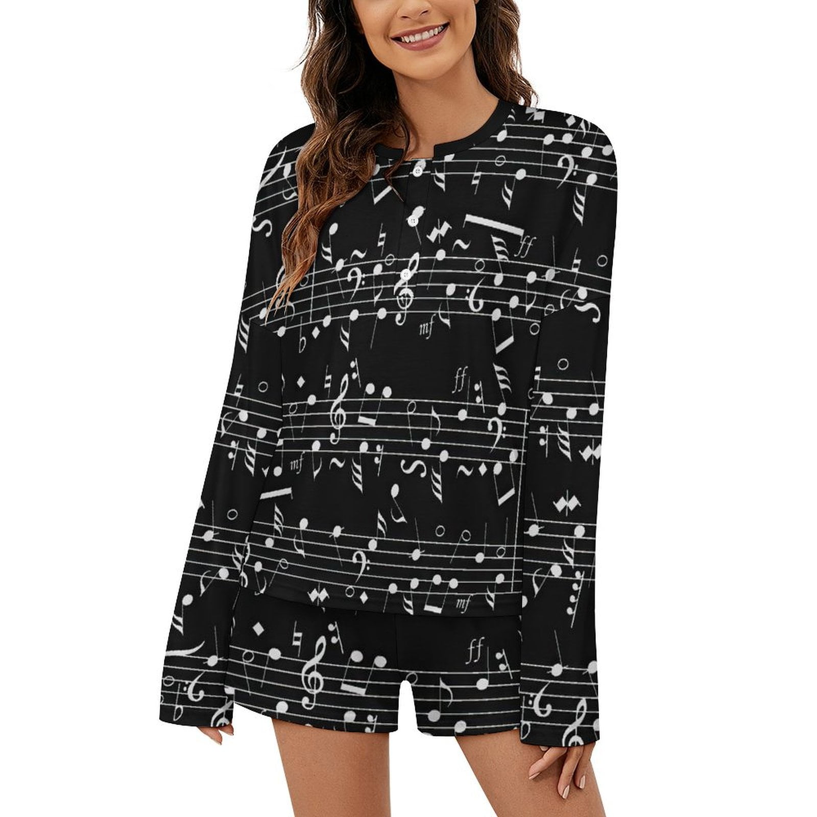 Sfneewho Music Notes Sheet Music Abstract Pajama Set for Women 2 Piece ...