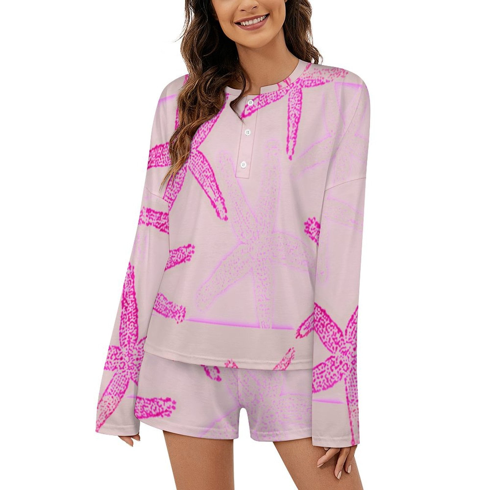 Sfneewho Pink Starfish Pajama Set for Women 2 Piece Lounge Set Tops and ...
