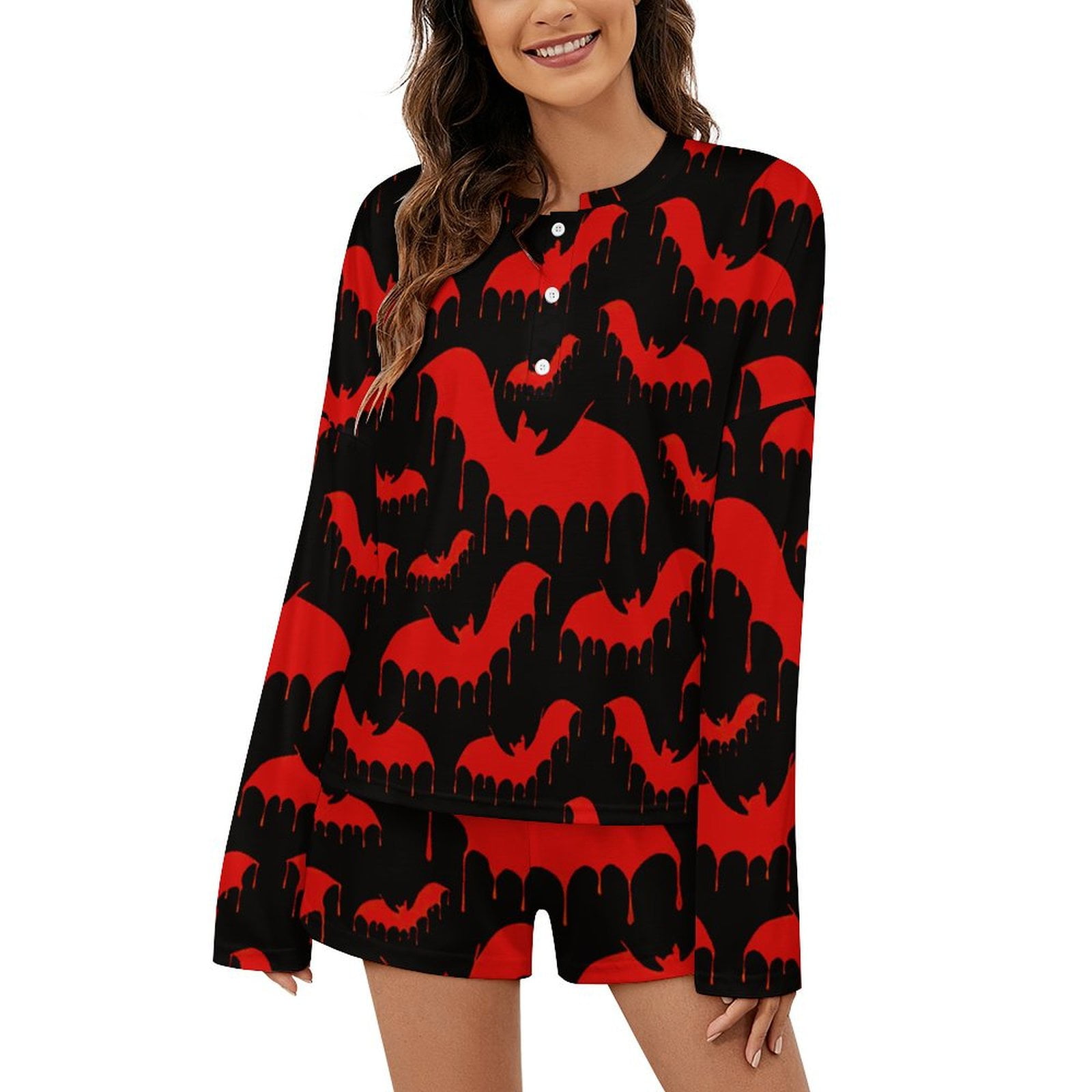 Sfneewho Red Bats Moth Nu Goth Gothic Alternative Pajama Set for Women ...
