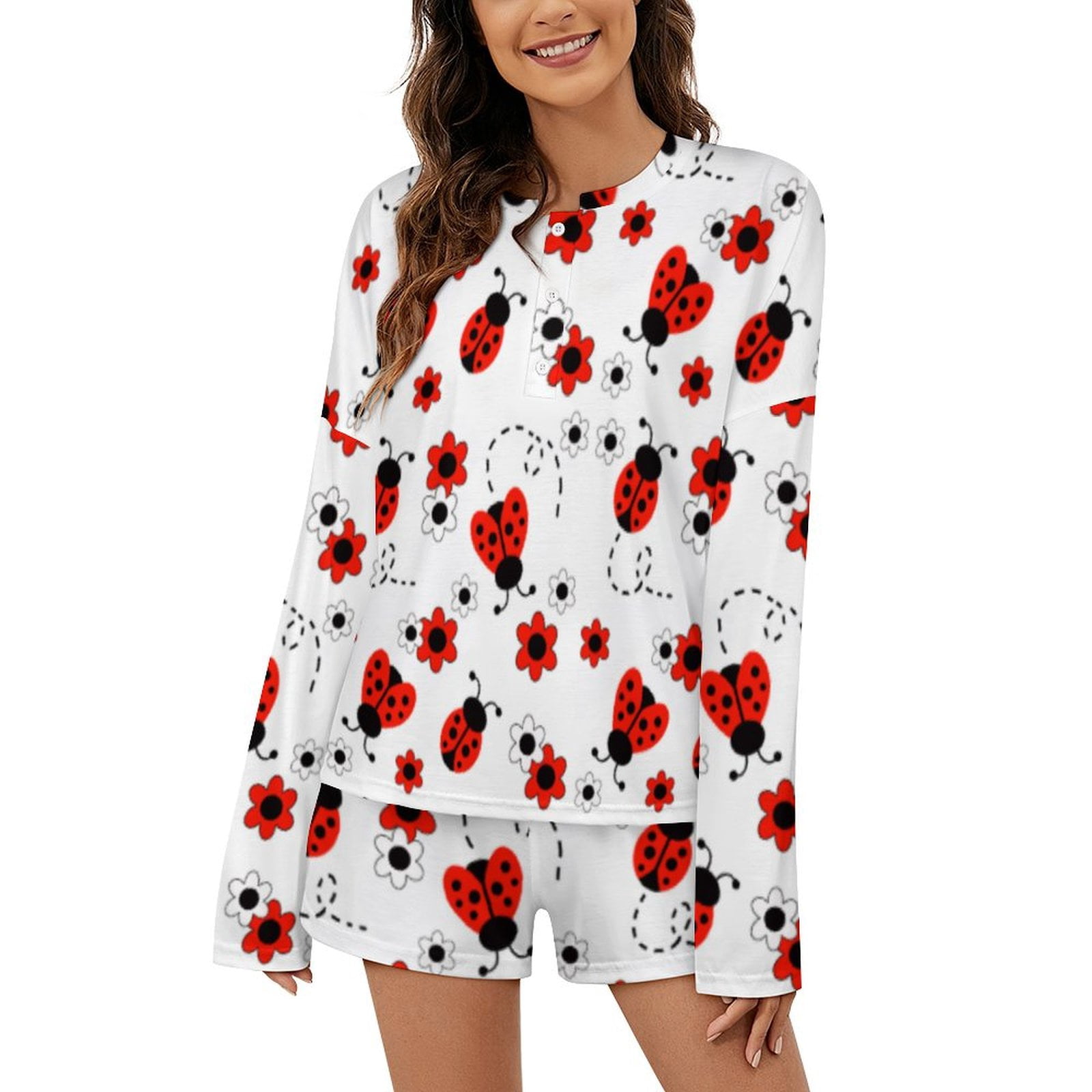 Sfneewho Red Ladybug Baby Girl Nursery Floral Bedding Lumbar Pajama Set ...