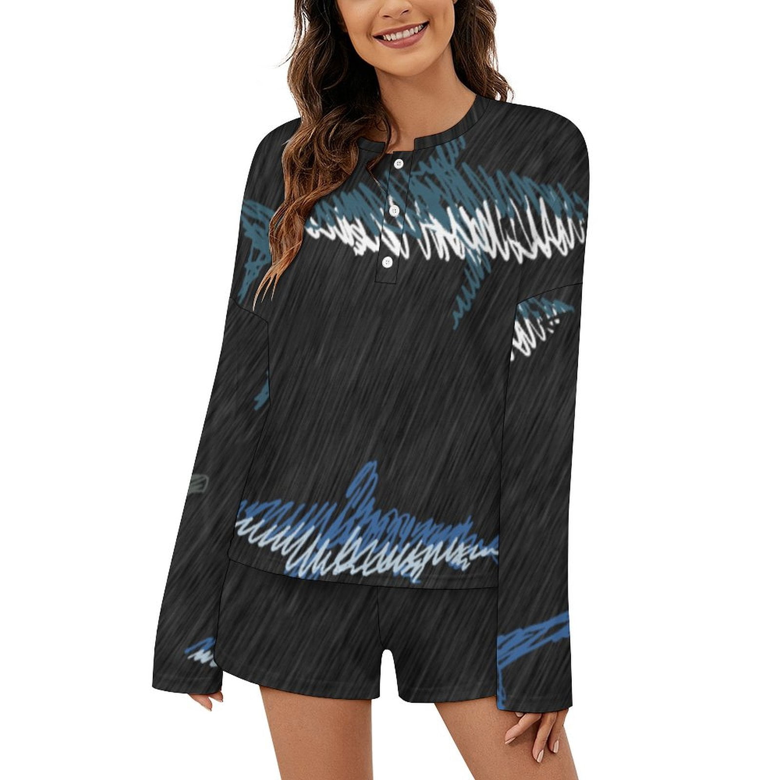 Sfneewho Shark Week Bait Cute Shark Beach Ocean Pajama Set for Women 2 ...