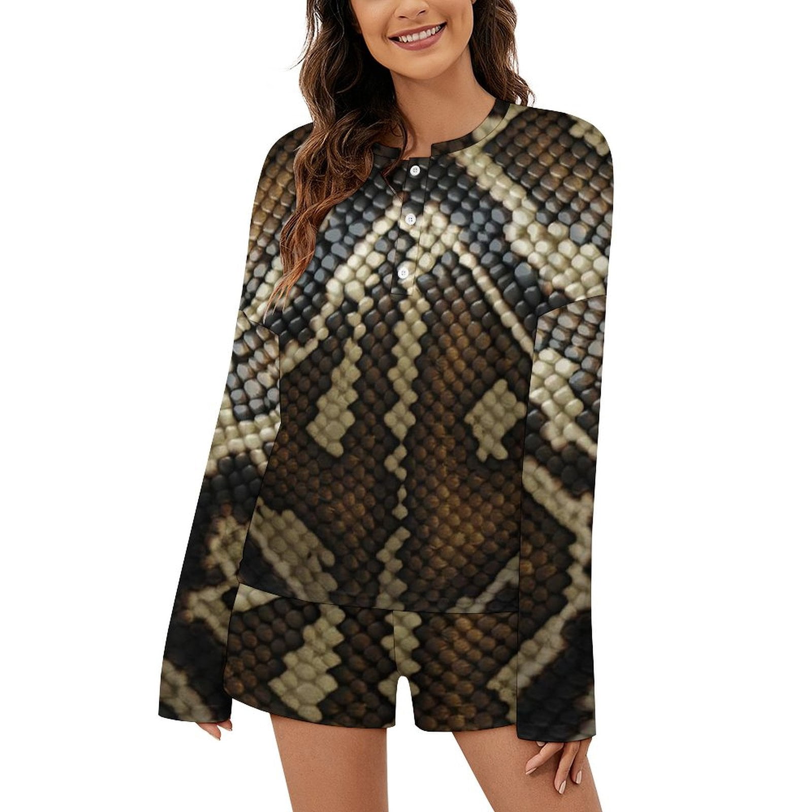 Sfneewho Snake Skin Pajama Set for Women 2 Piece Lounge Set Tops and ...