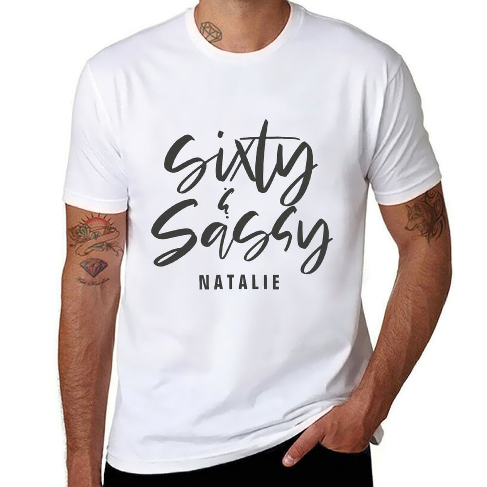 Charlylifestyle Unisex Casual Black Script Text Sixty Sassy 60Th ...