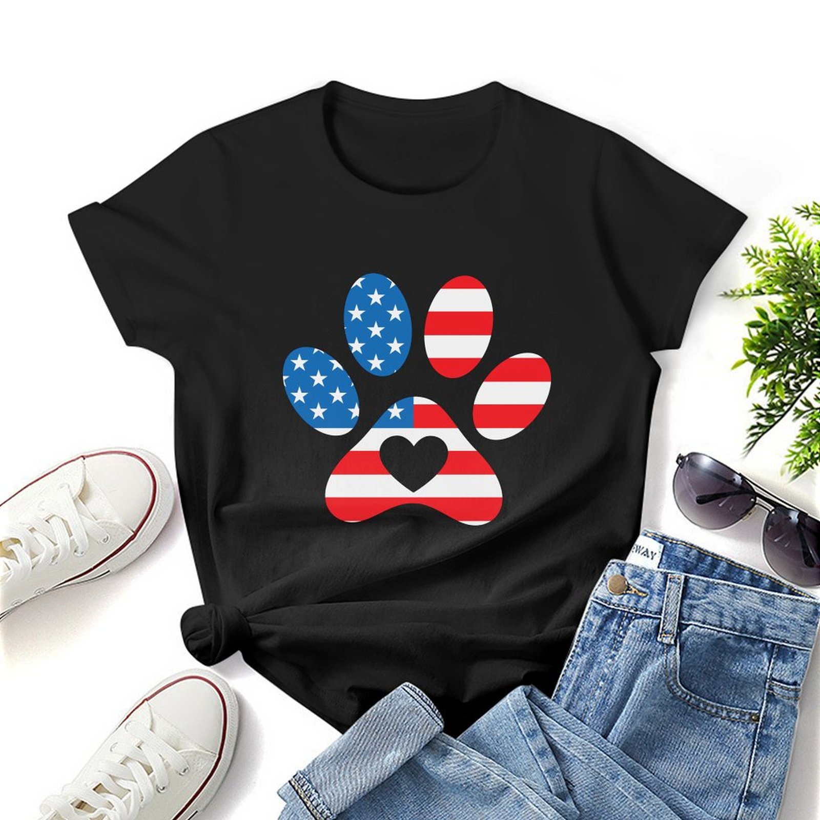 Charlylifestyle Unisex Dog Paw Print 4Th July Short Sleeve T-shirt for ...