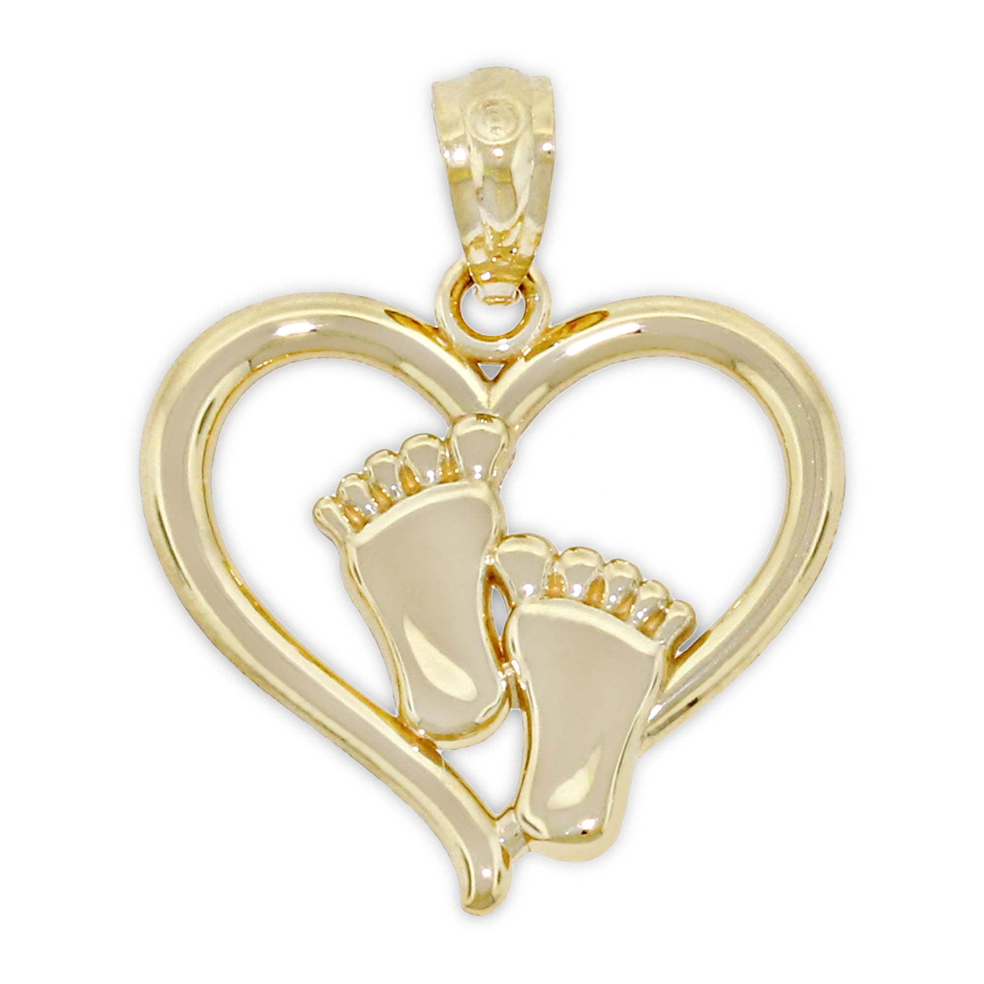 Charm America - Gold Baby Feet inside Heart Charm - 10 Karat Solid Gold ...