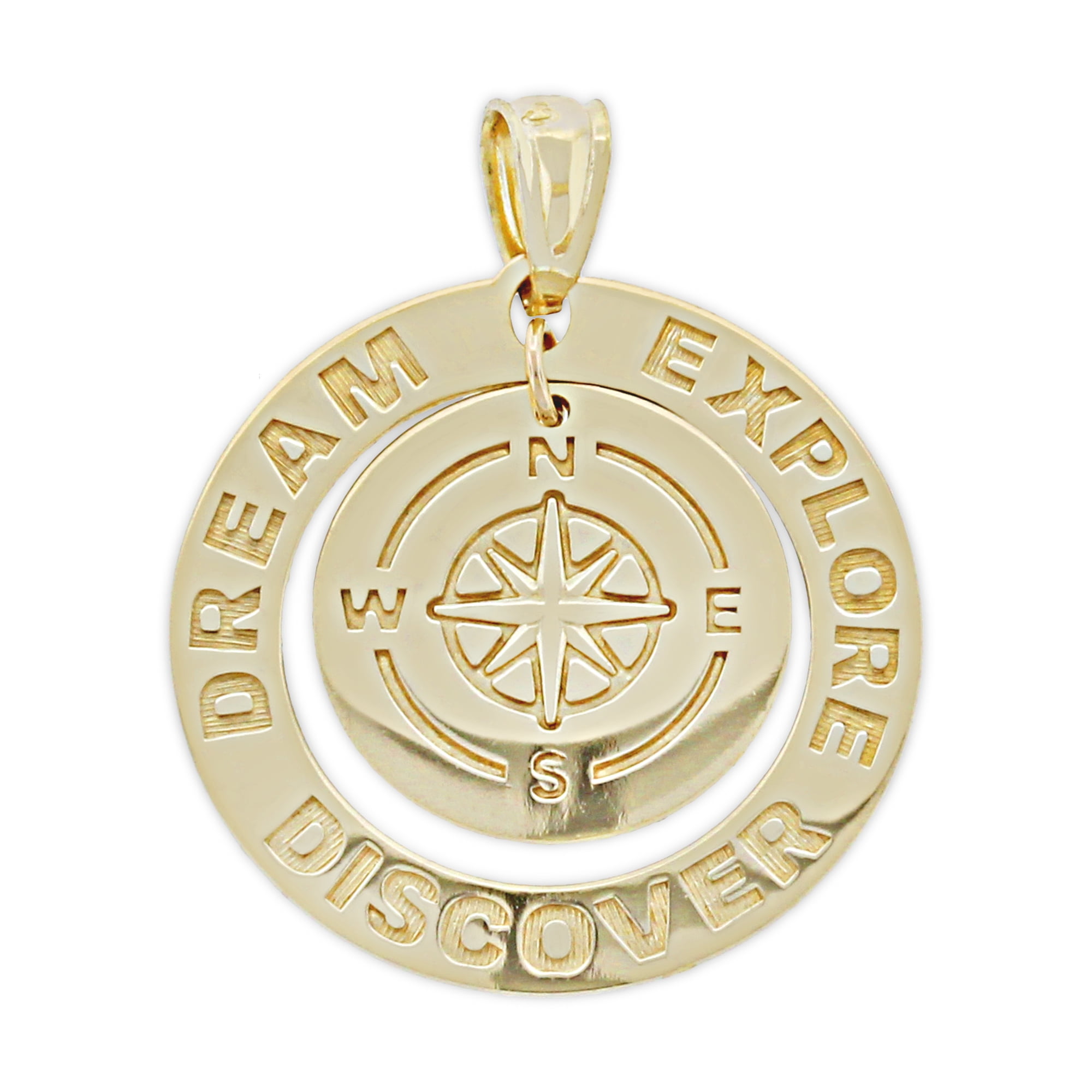 Charm America - Gold Compass Charm with Text - 10 Karat Solid Gold ...