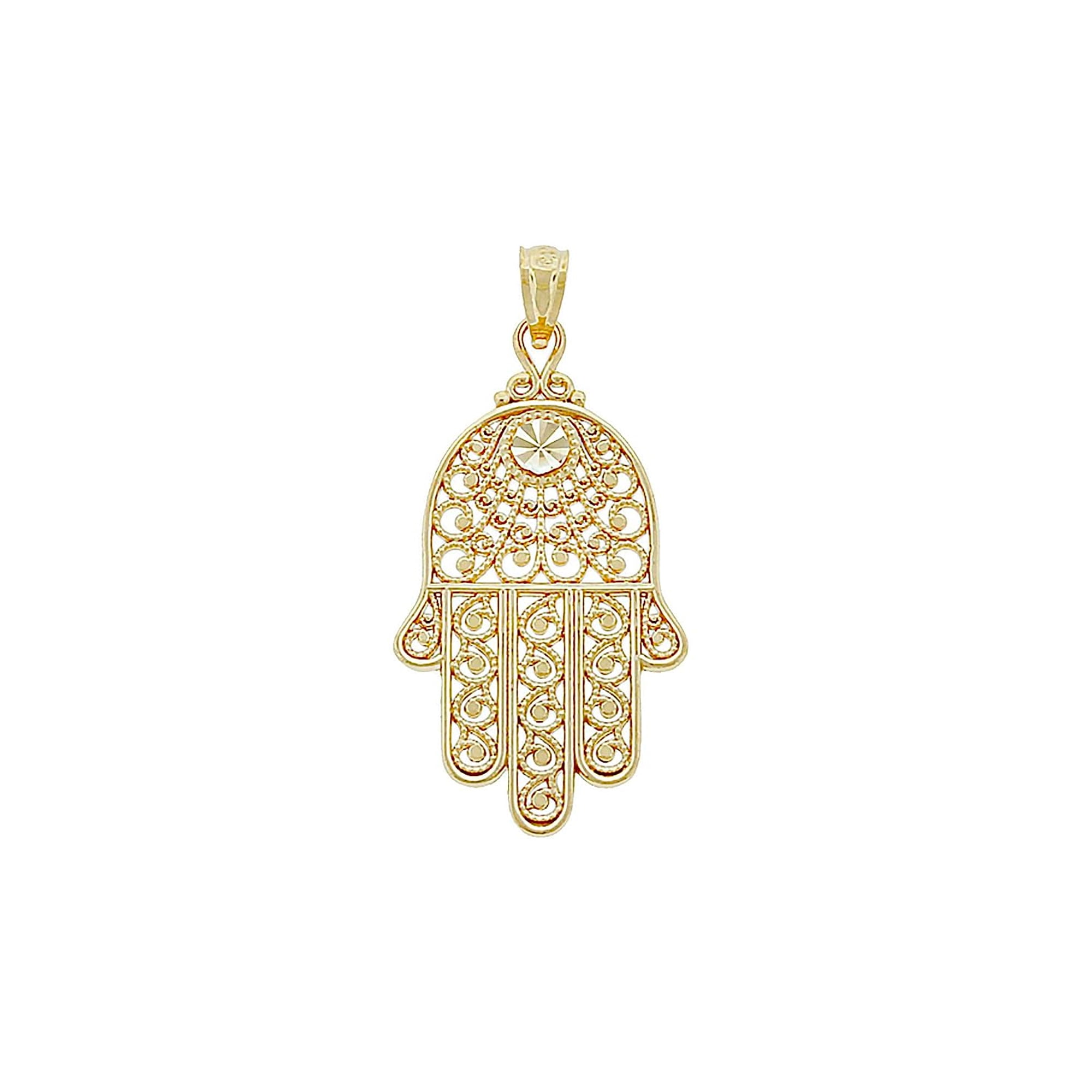 Charm America - Gold Filigree Hamsa Hand Charm - 10 Karat Solid Gold ...