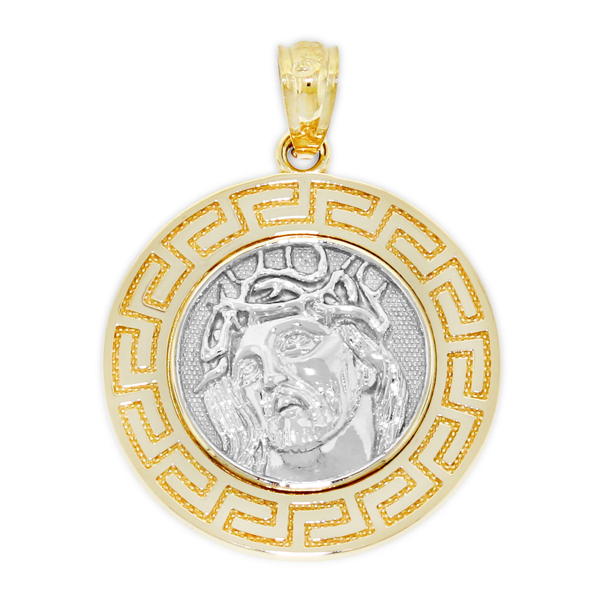 Charm America - Gold Men's Jesus Medal - Greek Key Pattern - 14 Karat ...