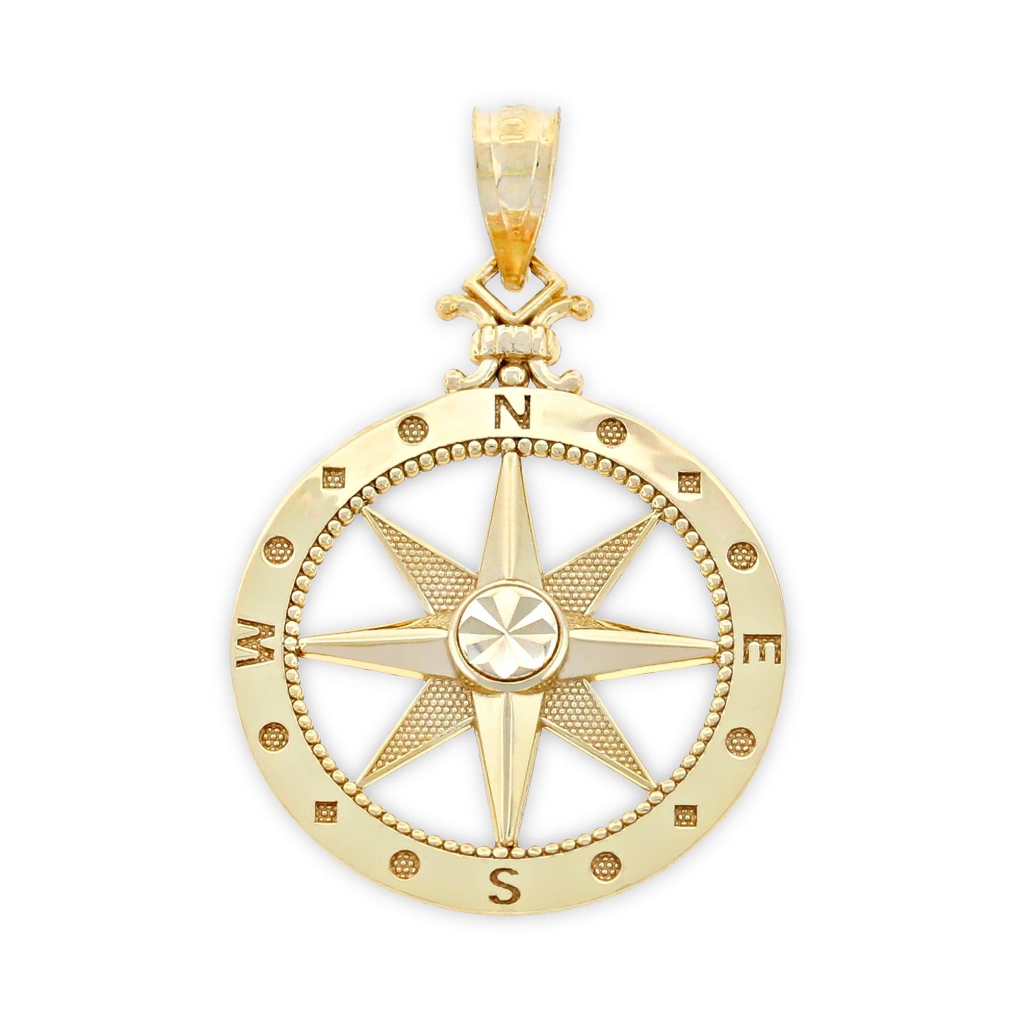 Charm America - Gold Small Compass Charm - 10 Karat Solid Gold ...
