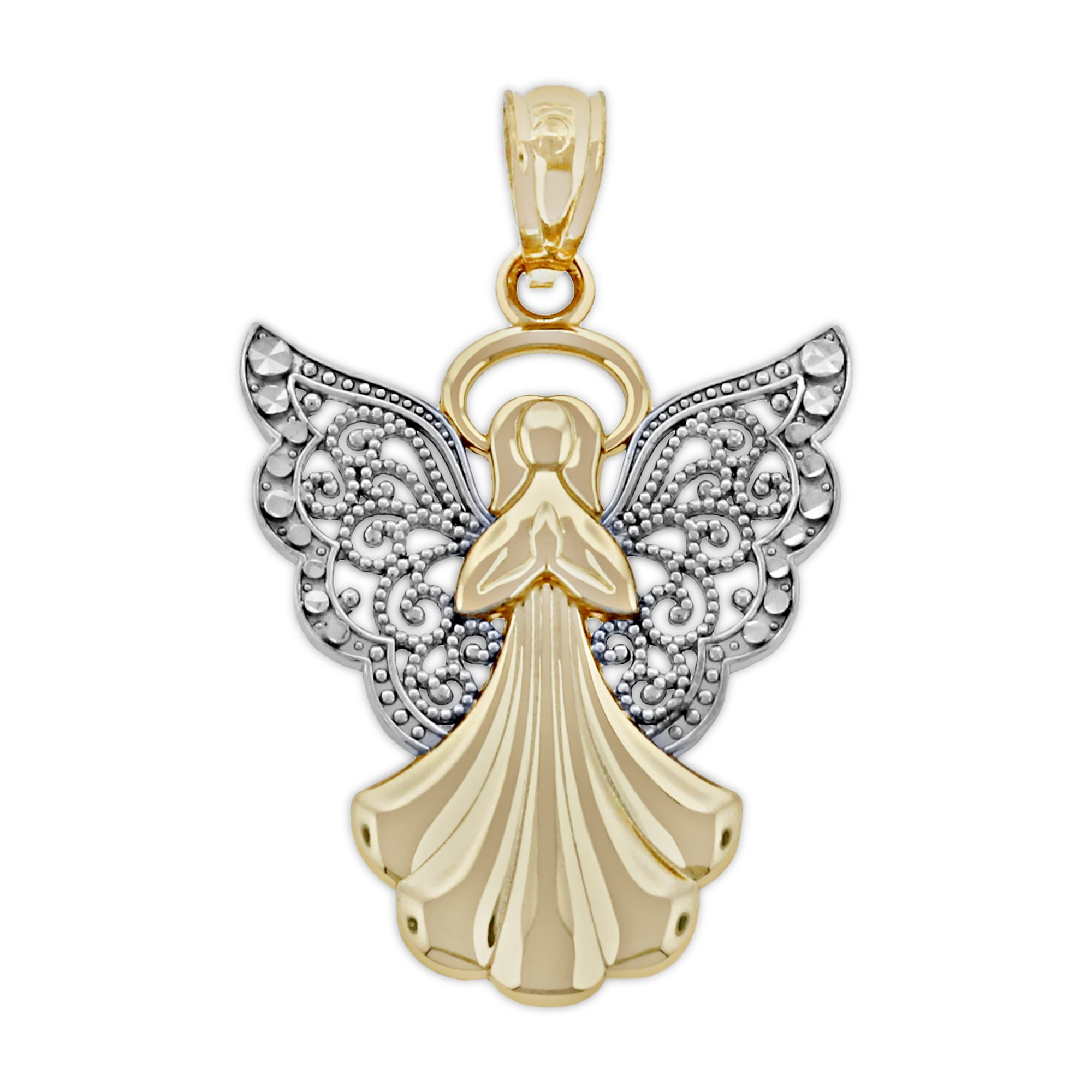 Charm America - Gold Two-Tone Filigree Angel Charm - 10 Karat Solid ...