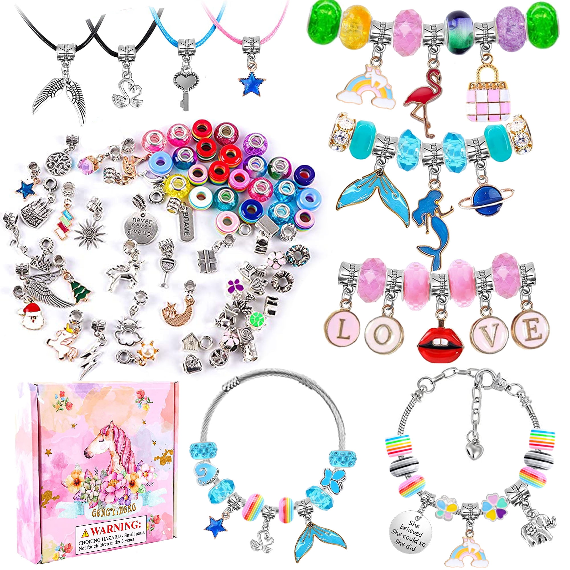GONGYIHONG Girls' Charm Bracelet Making Kit, Kids' Jewelry Kits with ...