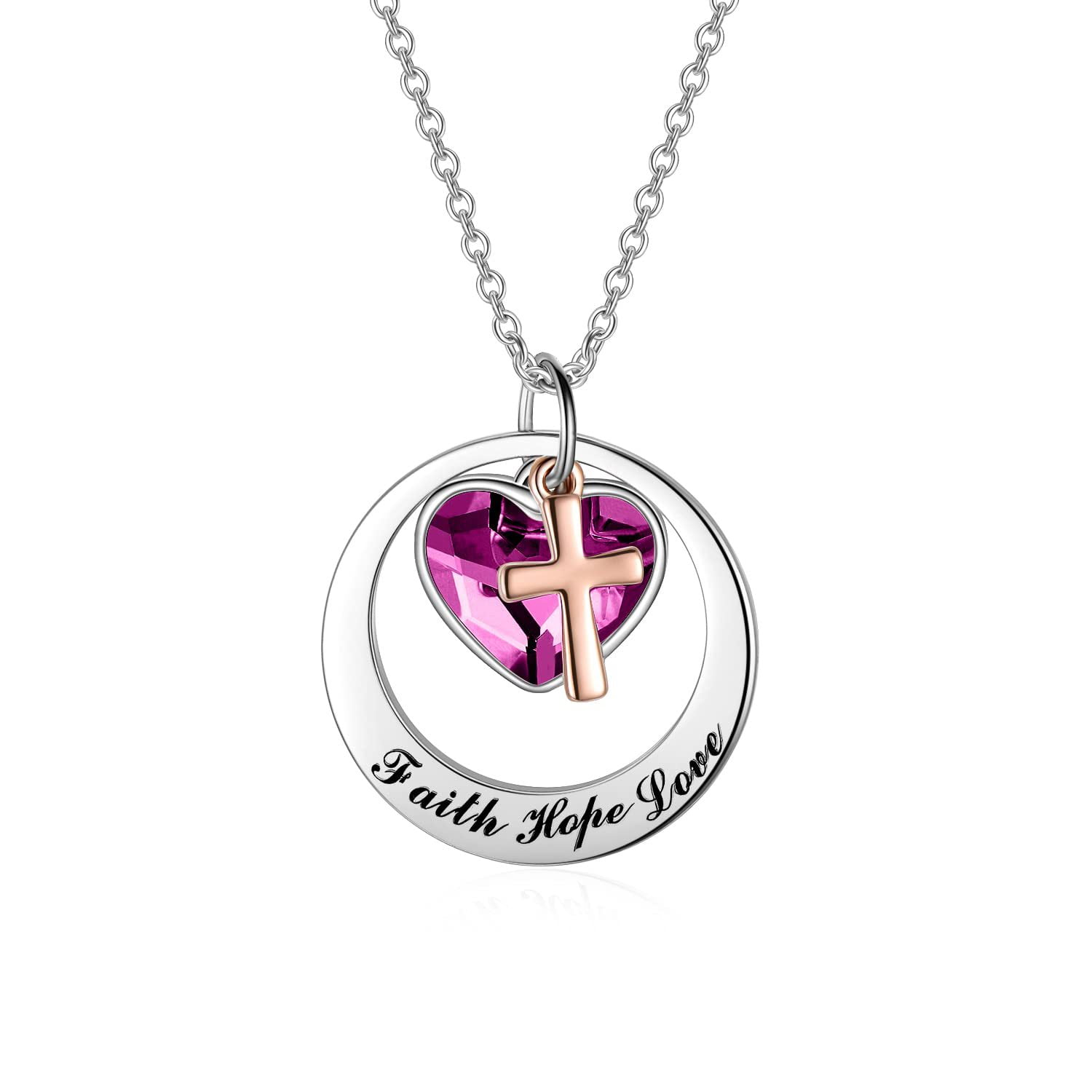 Charm Fashion Jewelry Women's Necklace Two-Tone Silver Rose Gold Faith ...