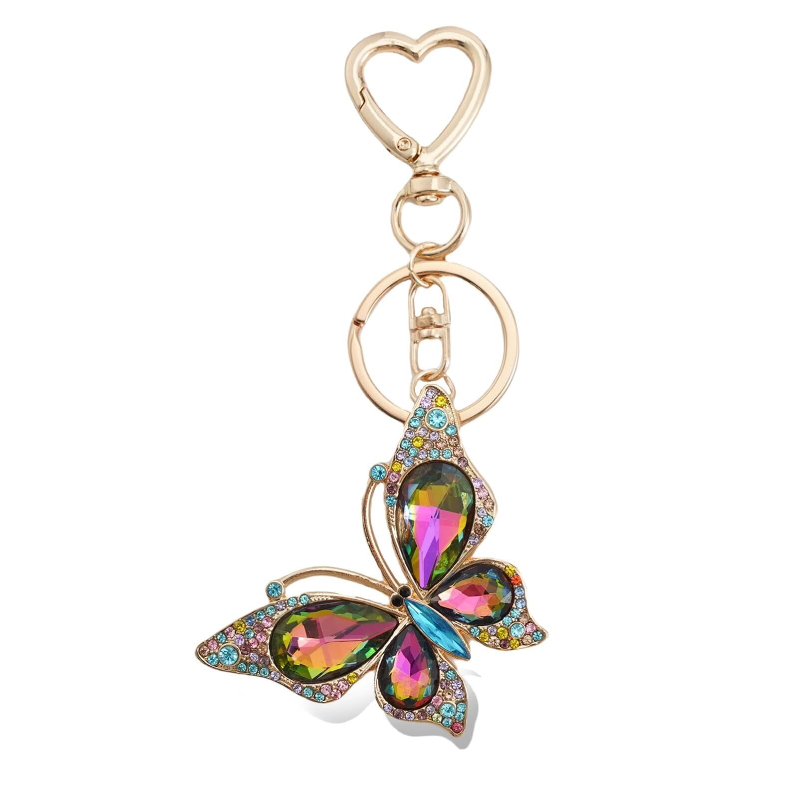 Charm Keychain for Women, Cute Heart Key Chain with Diamond Butterfly ...