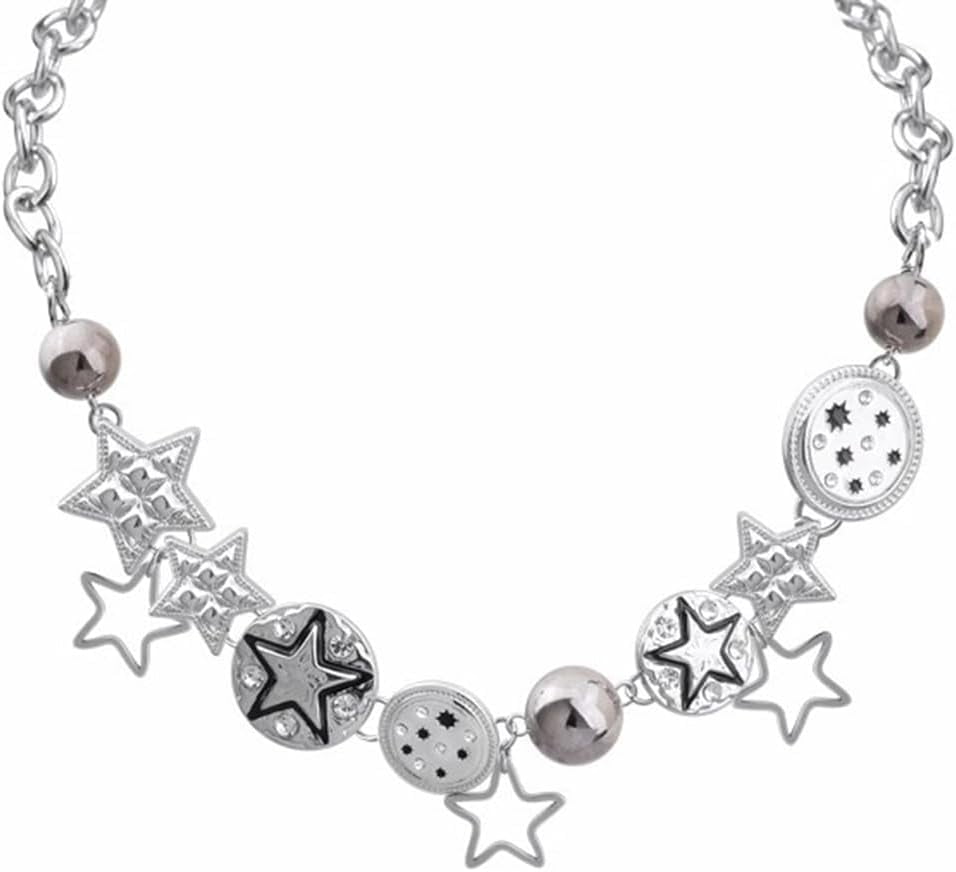 Charm Necklace for Women Silver Chunky Stars Choker Grunge Emo Rock ...