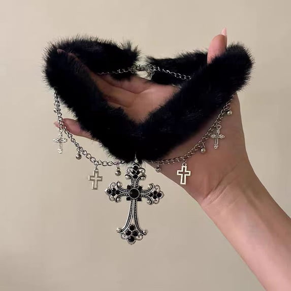 Charm Shining Zircon Snowflake Pearl Pendant Plush Collar Necklace for ...