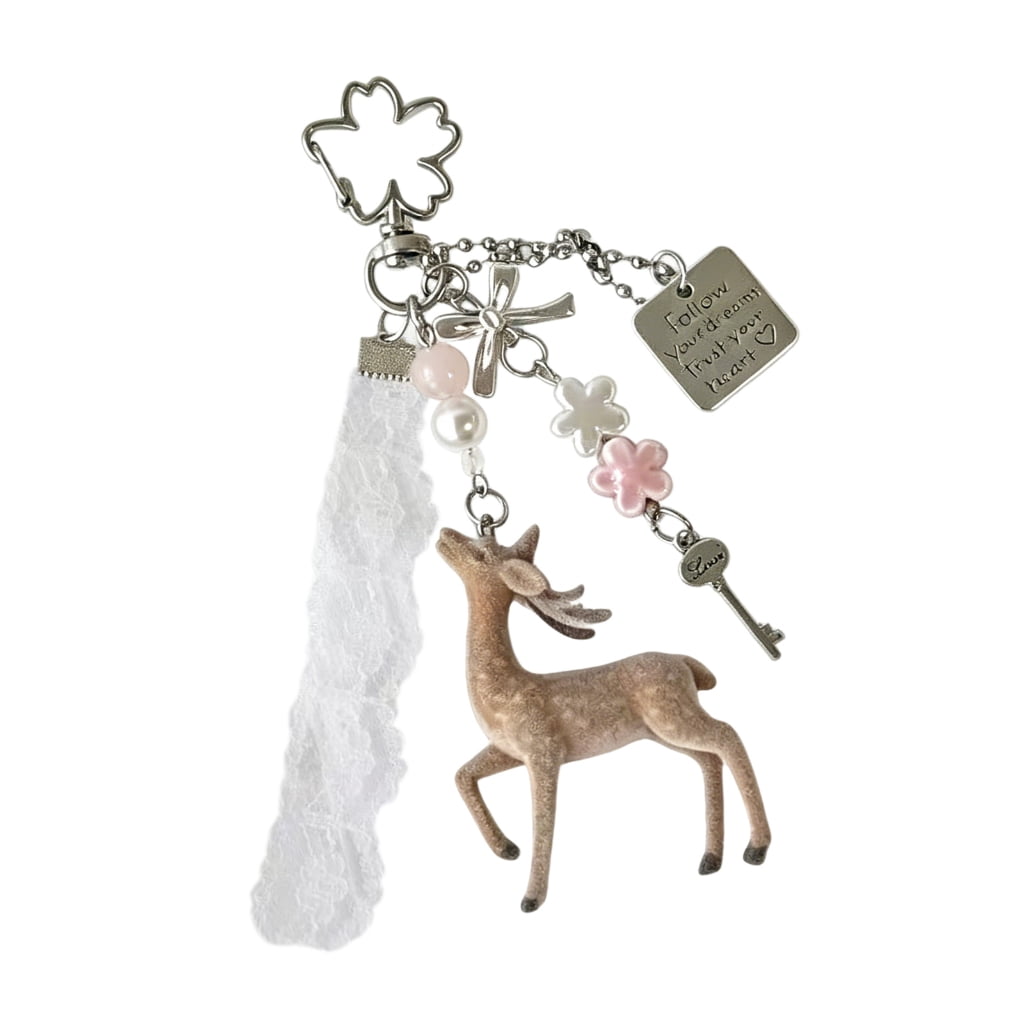 Charm Small Deer Keychain Decorated With Beaded Flowers For Handbags ...