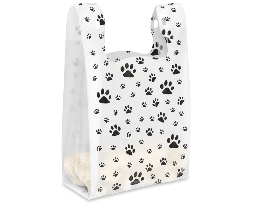 Charm Your Prince CYP 100 White Paw Print Disposable Plastic T Shirt Shopping Gift Bags with ...