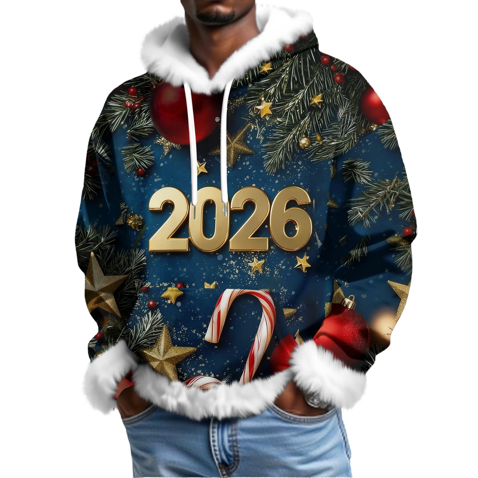 CharmCyan 2026 Christmas Themed Hooded Sweatshirt with Candy Cane and ...
