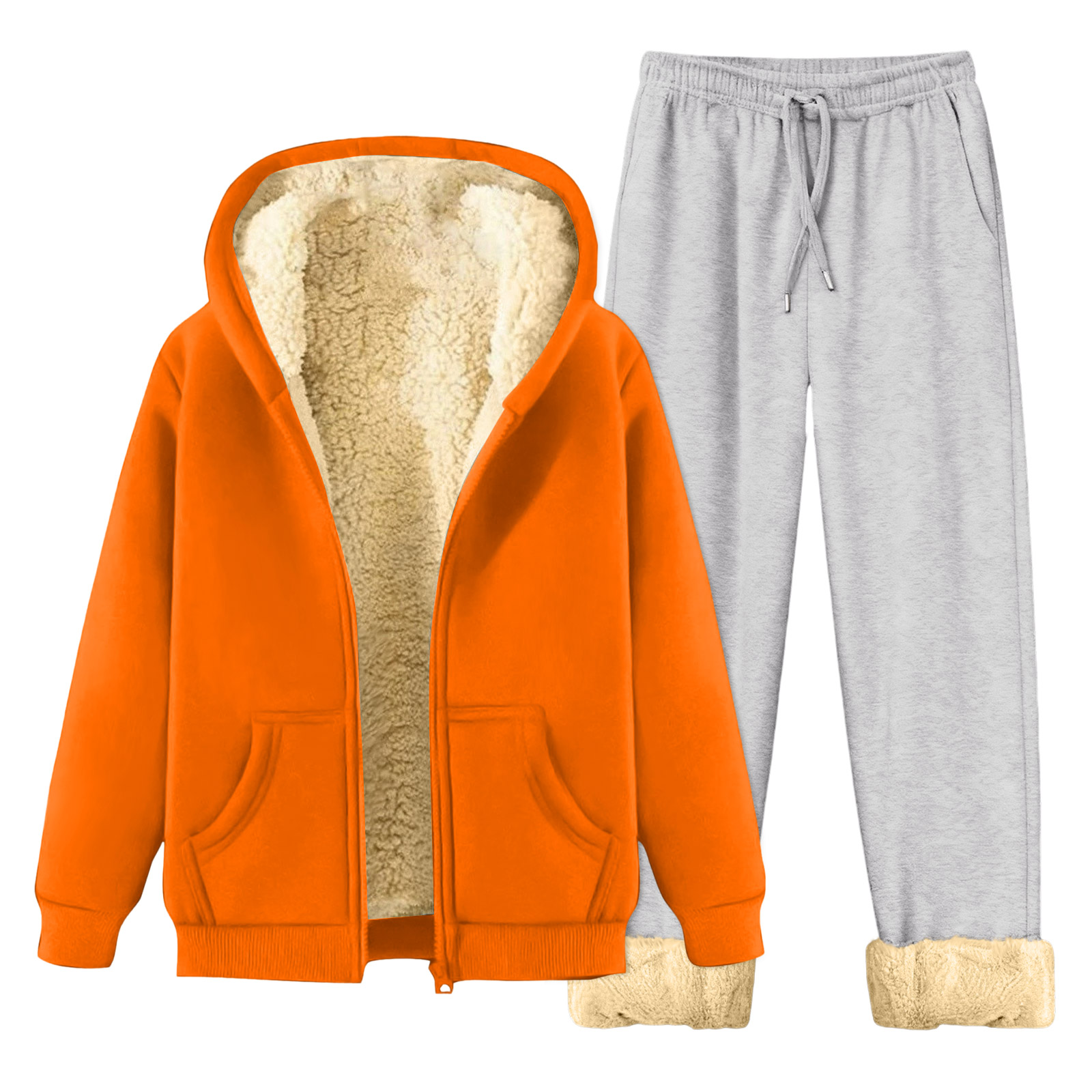 CharmCyan Fleece Lined Hooded Jacket and Drawstring Sweatpants Set with ...