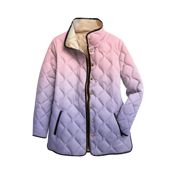 CharmCyan Ladies' Gradient Printed Stand Up Collar Pleated Cotton Long ...