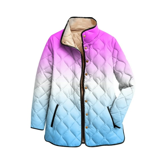 CharmCyan Ladies' Gradient Printed Stand Up Collar Pleated Cotton Long ...