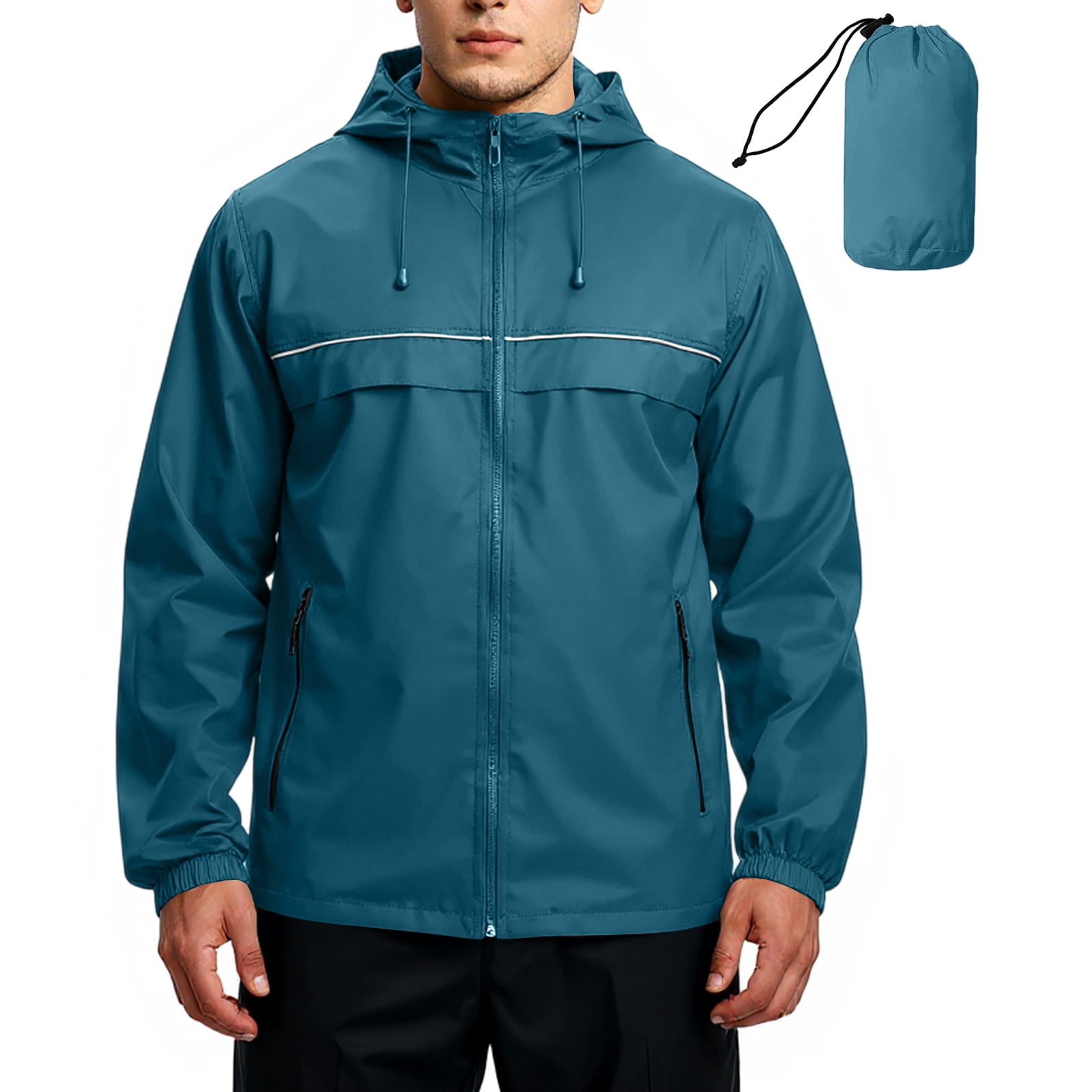 CharmCyan Lightweight Waterproof Hooded Windbreaker Jacket for Men with ...