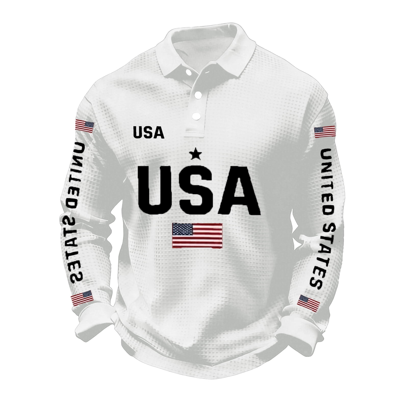 CharmCyan Long Sleeve Polo Shirt with USA Letter Print Flag Graphic and ...