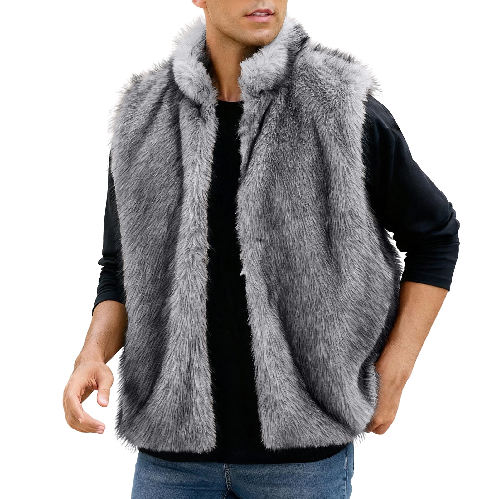 CharmCyan Men Faux Vest Jacket Stand Collar Sleeveless Open Front ...