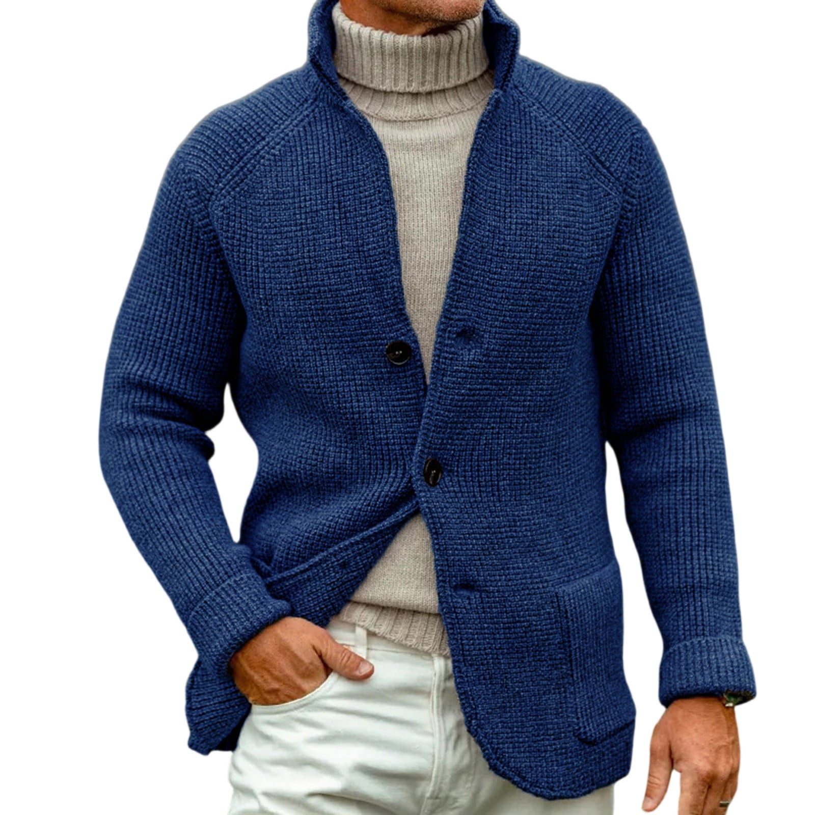 CharmCyan Men Knitted Cardigan Shawl Collar Button Down Long Sleeve ...