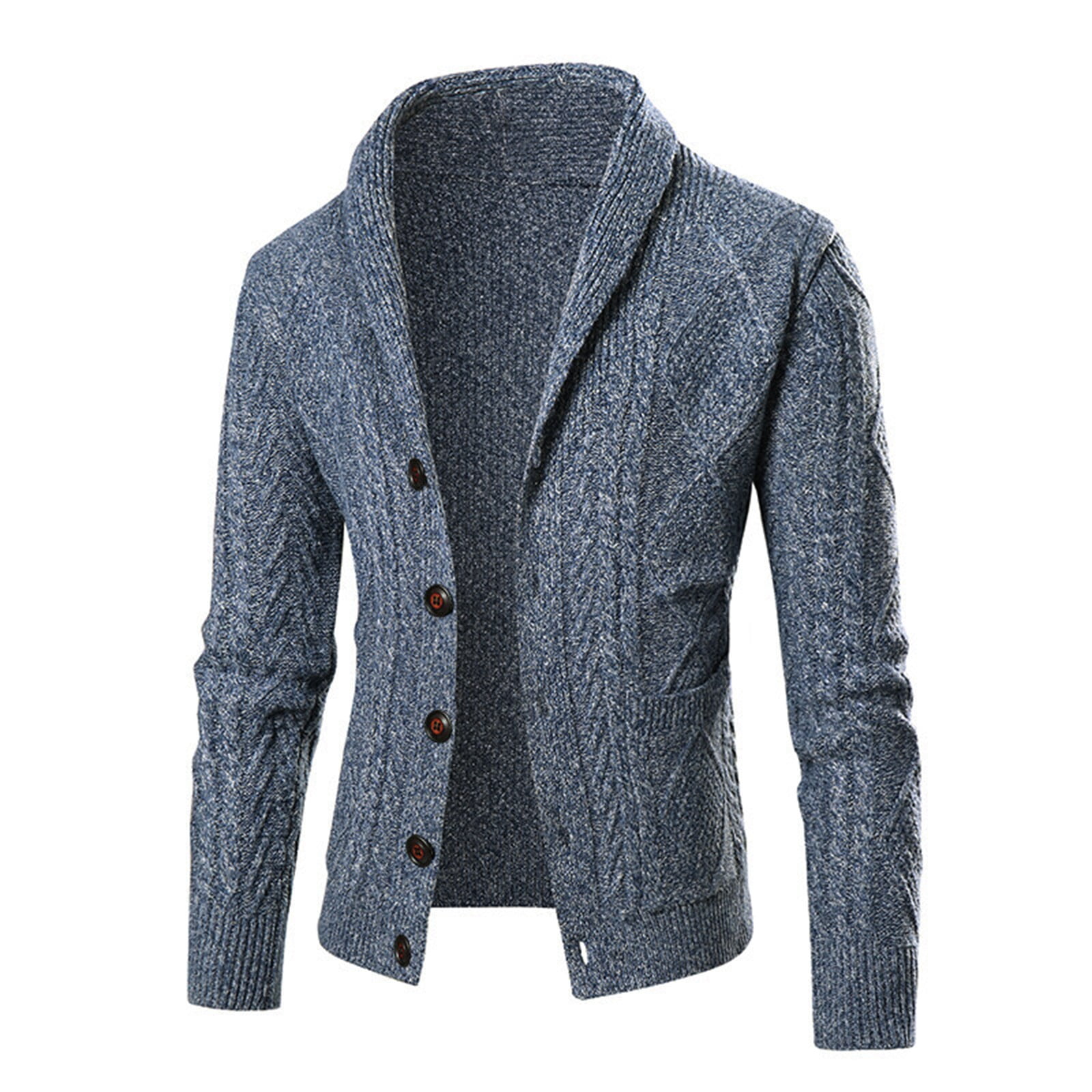 CharmCyan Men Shawl Collar Cable Knit Cardigan Button Down Sweater ...