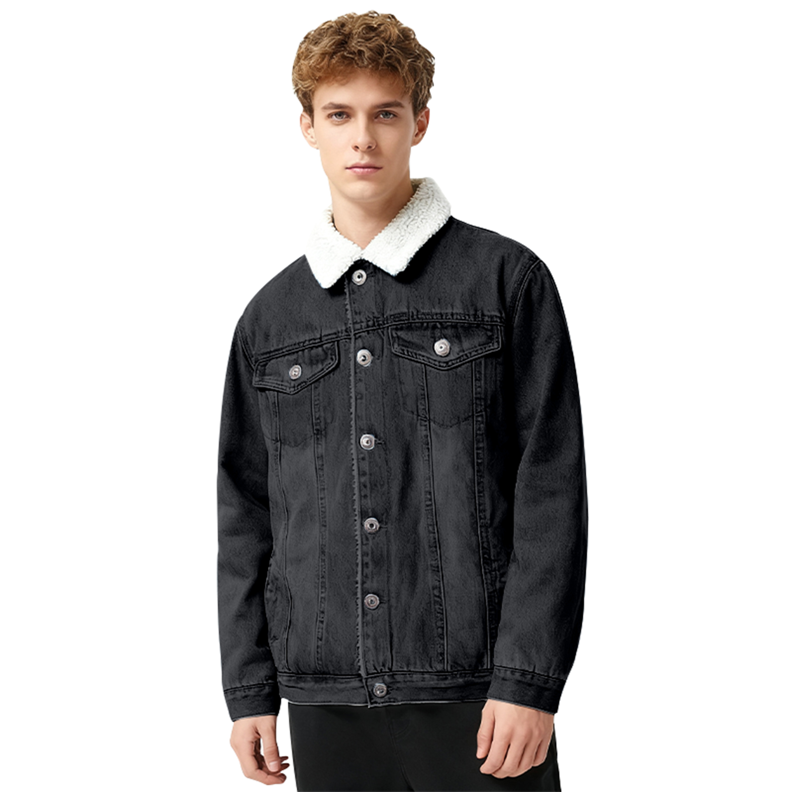 CharmCyan Men Winter Sherpa Lined Denim Jacket Button Down Warm Casual ...
