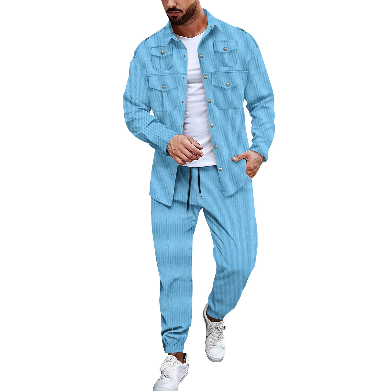CharmCyan Men’s 2 Piece Casual Tracksuit Set Long Sleeve Button Down ...