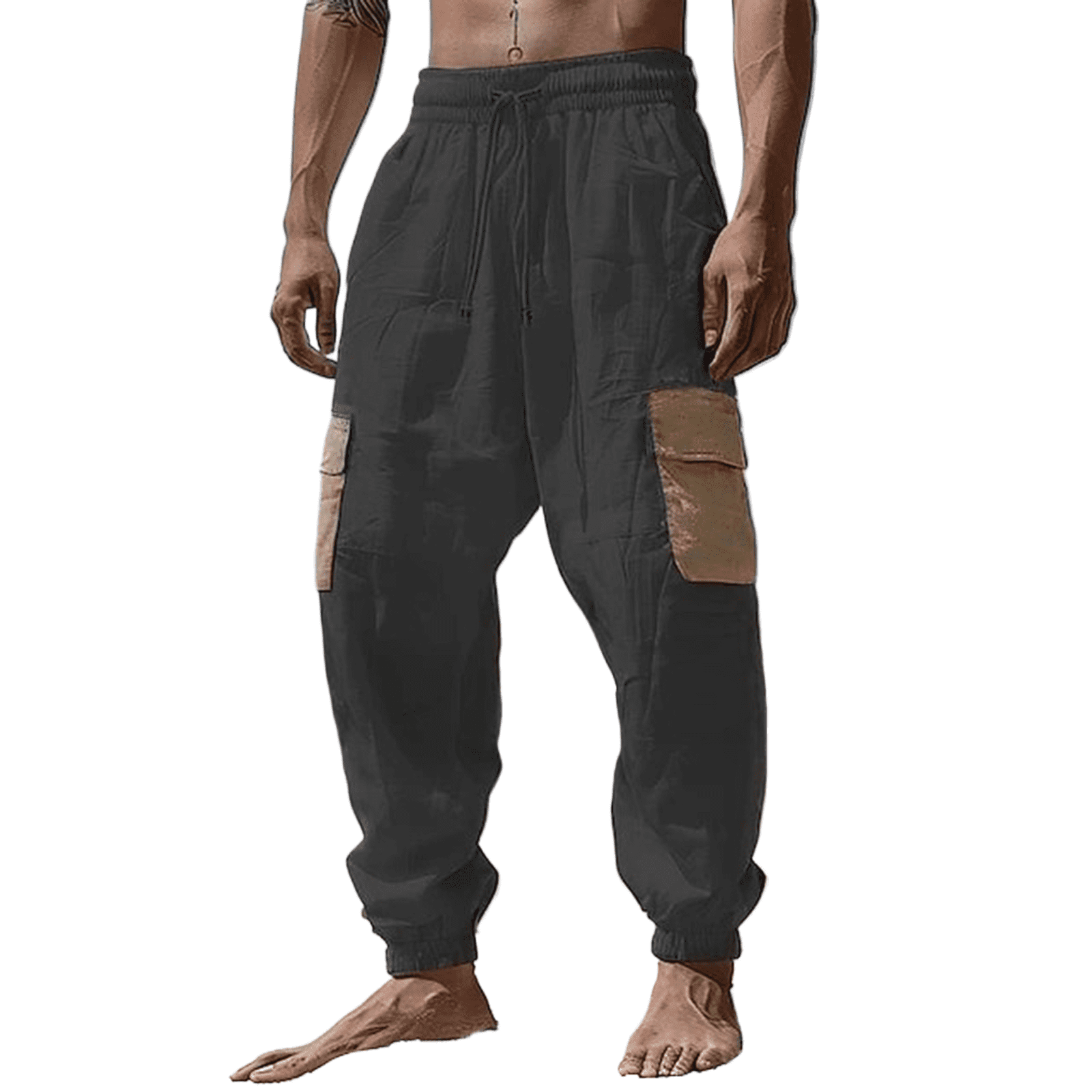 CharmCyan Men’s Casual Drawstring Waist Cargo Pants with Elastic Ankle ...