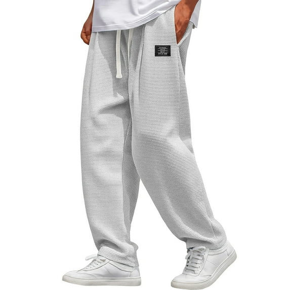 CharmCyan Men's Casual Loose Fit Waffle Knit Sweatpants, Drawstring ...