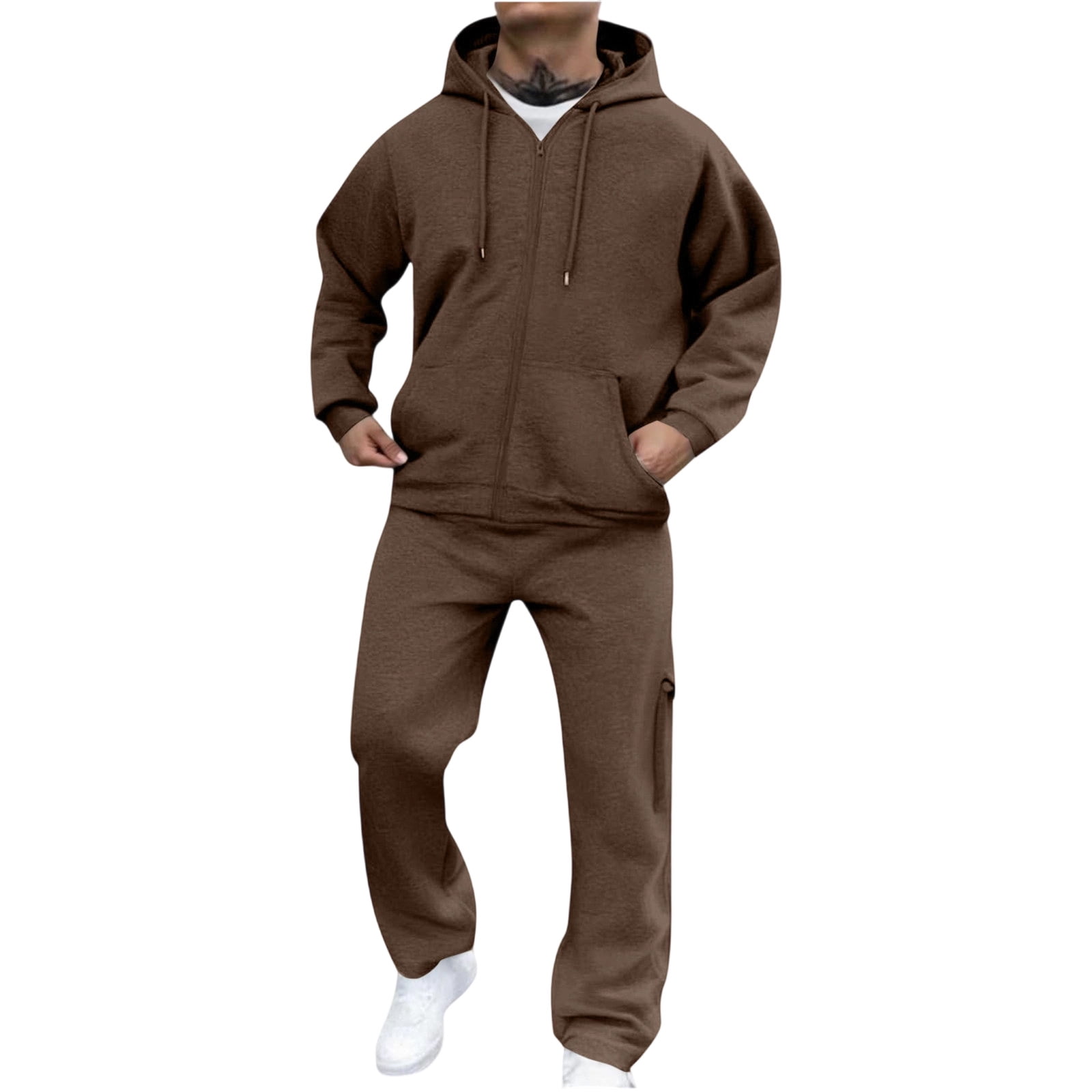 CharmCyan Men's Casual Two-Piece Tracksuit Set with Zipper Hoodie and ...