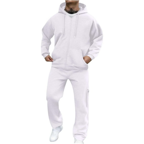 CharmCyan Men's Casual Two-Piece Tracksuit Set with Zipper Hoodie and ...