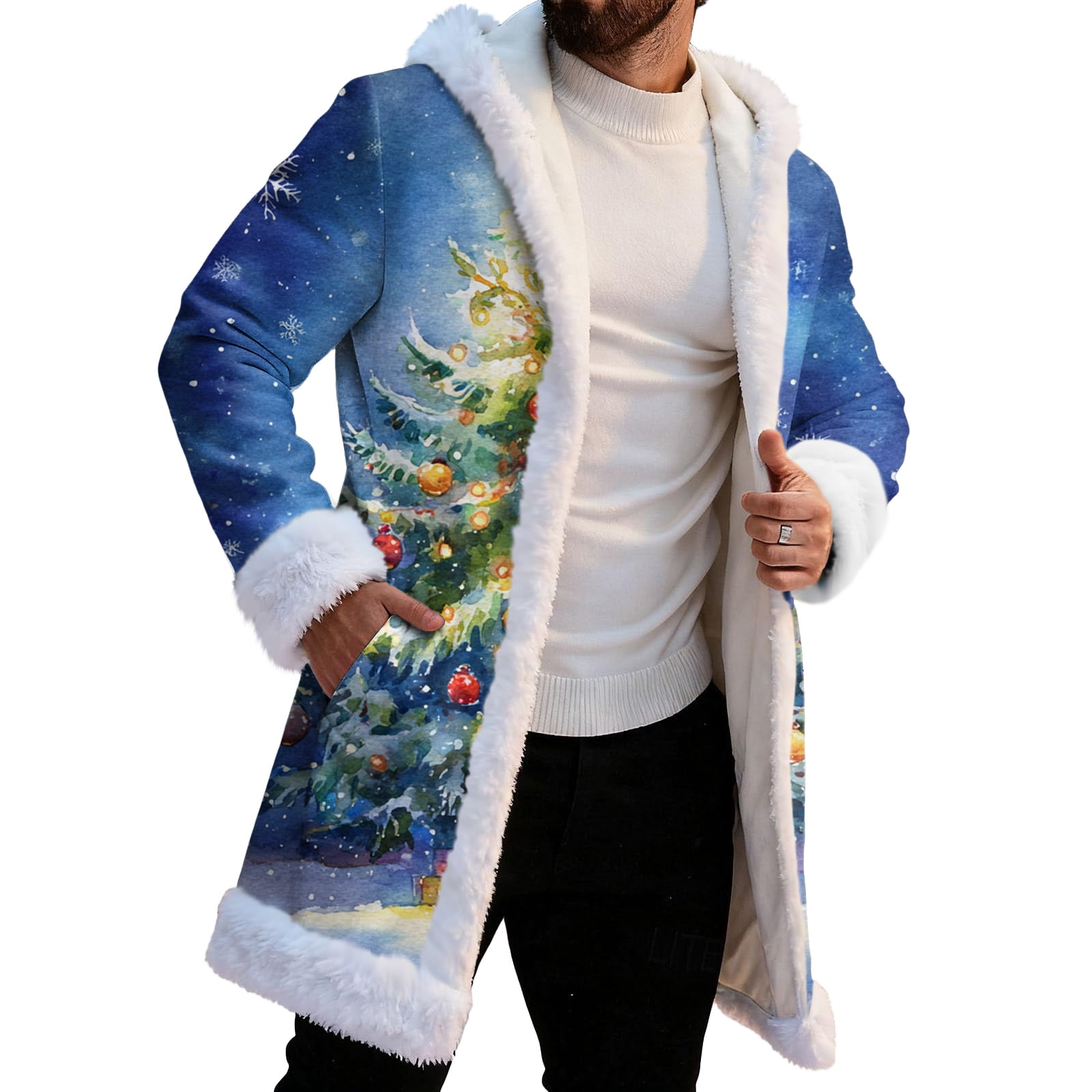 CharmCyan Men's Christmas Long Hooded Cardigan With Pockets Warm Jacket ...