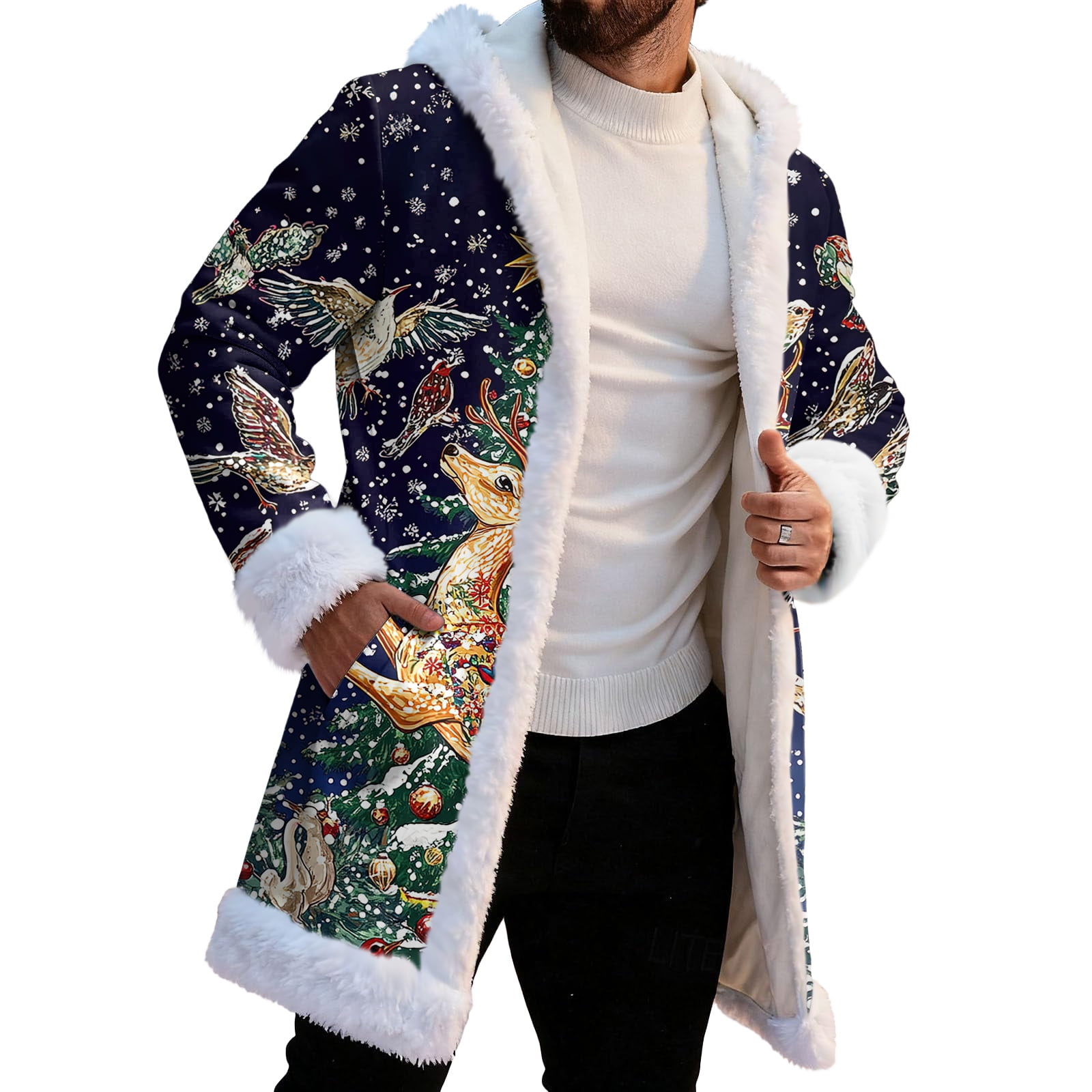 CharmCyan Men's Christmas Long Hooded Cardigan With Pockets Warm Jacket ...