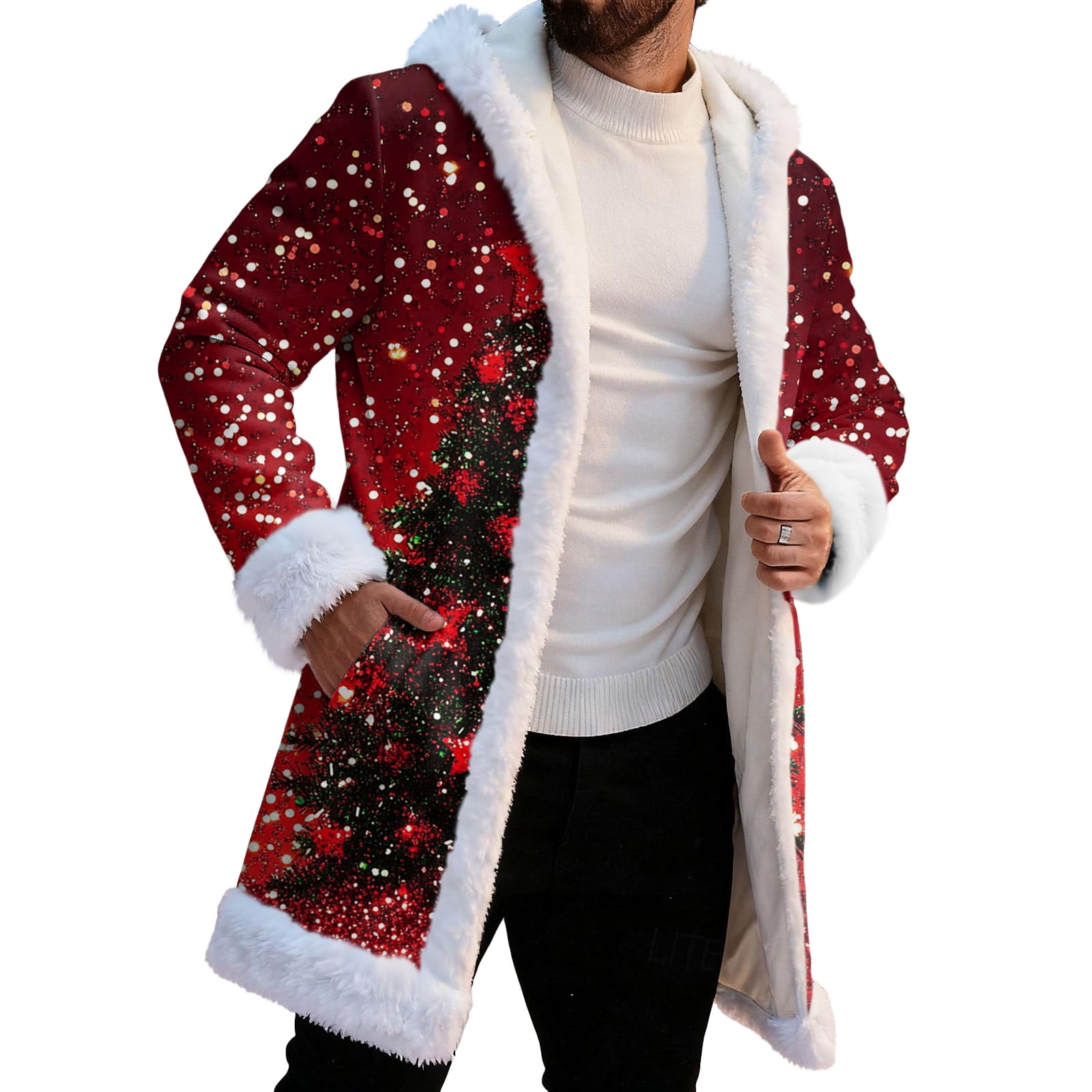 CharmCyan Men's Christmas Long Hooded Cardigan With Pockets Warm Jacket ...