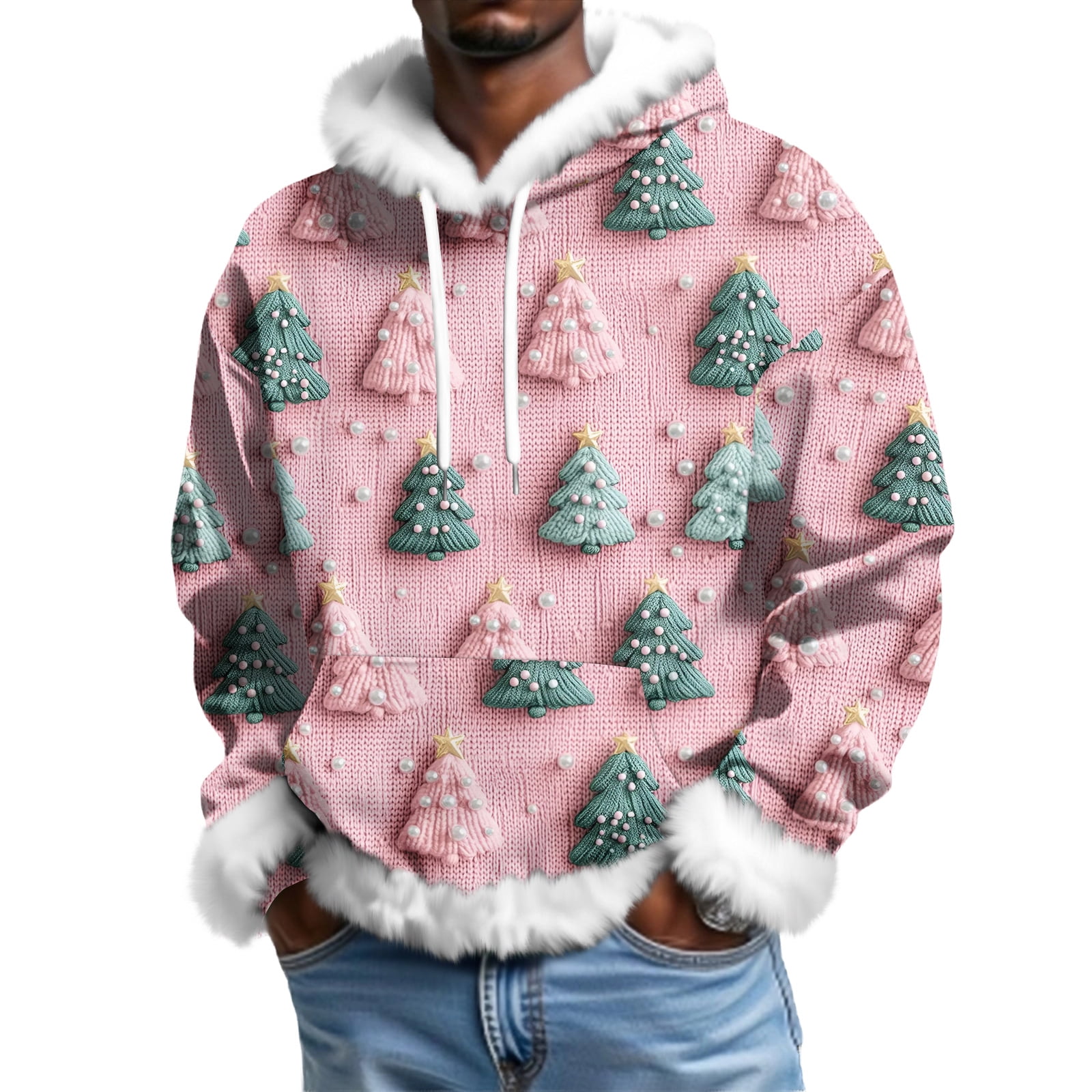 CharmCyan Men's Christmas Printed Fleece Lined Hoodie | Faux Trim Party ...