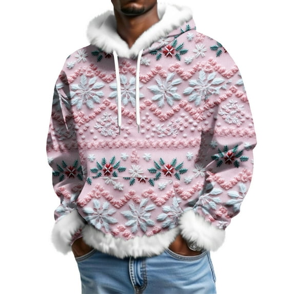 CharmCyan Men's Christmas Printed Fleece Lined Hoodie | Faux Trim Party ...